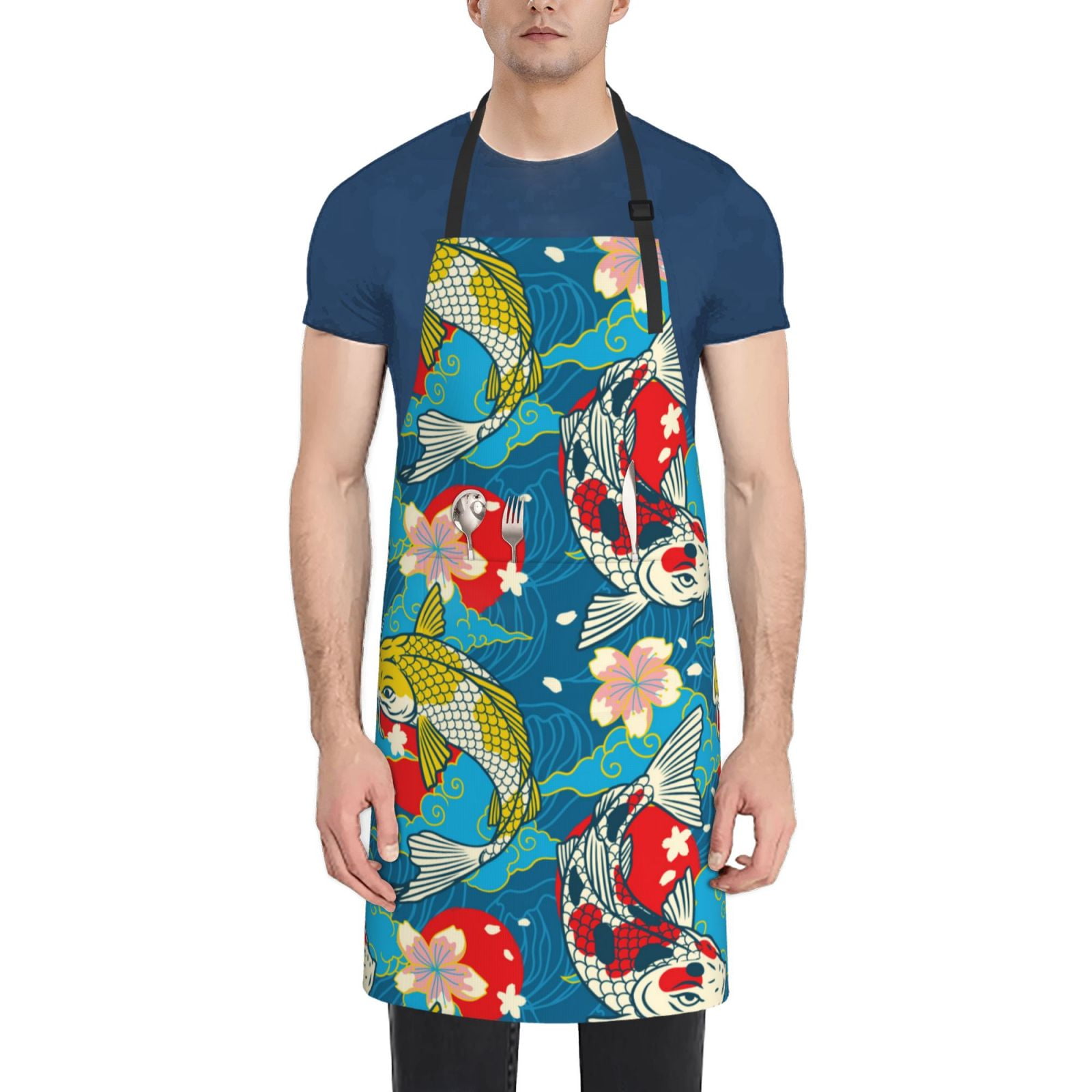 Picia Japanese Koi Waterproof Apron for Unisex Adult - Adjustable Bib ...