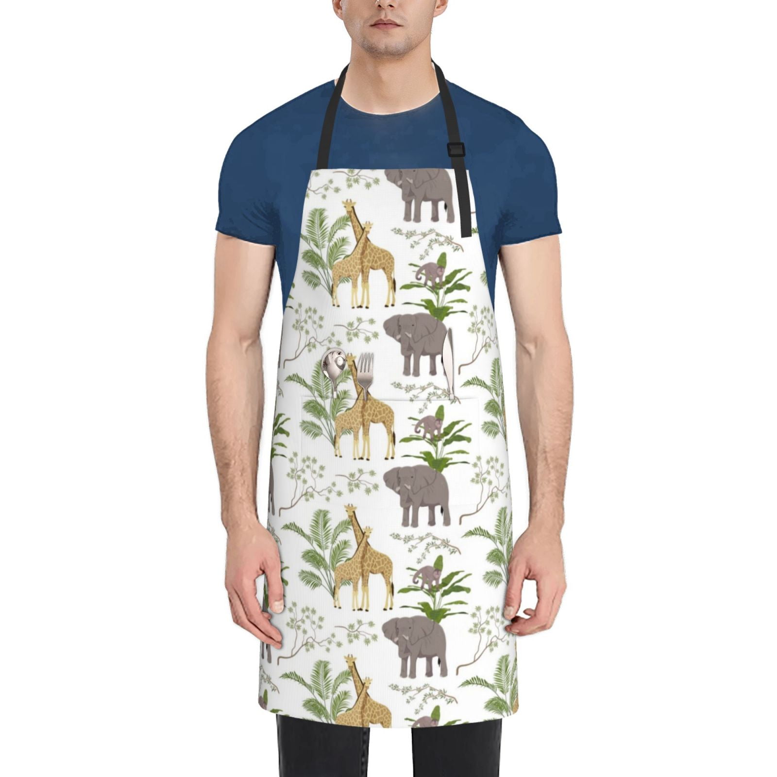 Picia Jungle Animal Waterproof Apron for Unisex Adult - Adjustable Bib Apron with Pockets, Ideal ...