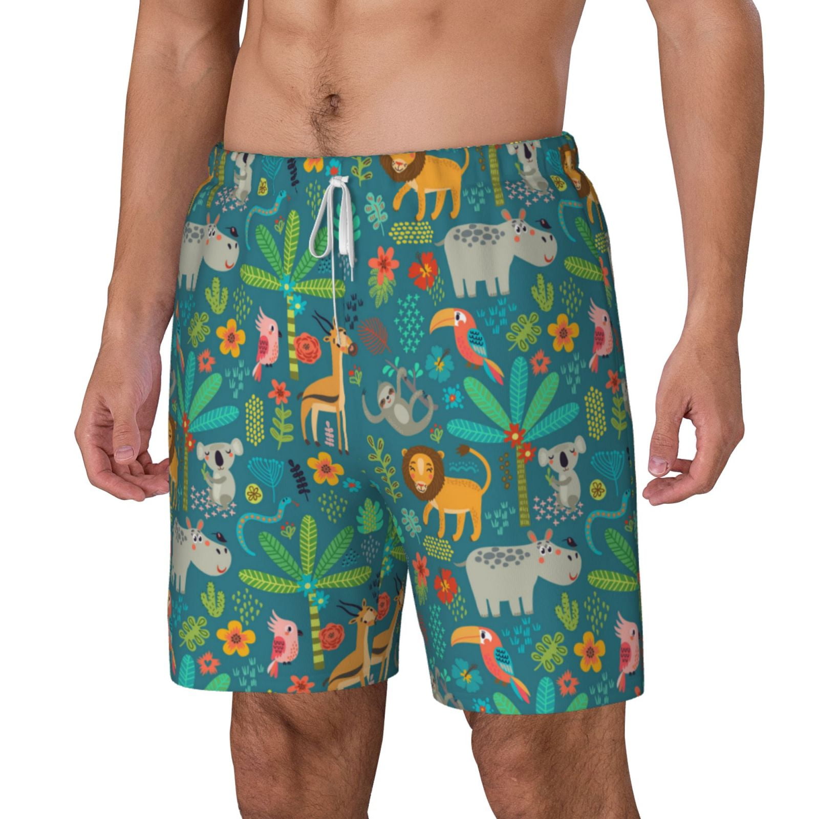 Picia Jungle Animals pattern Mens Swim Trunks with Compression Liner ...