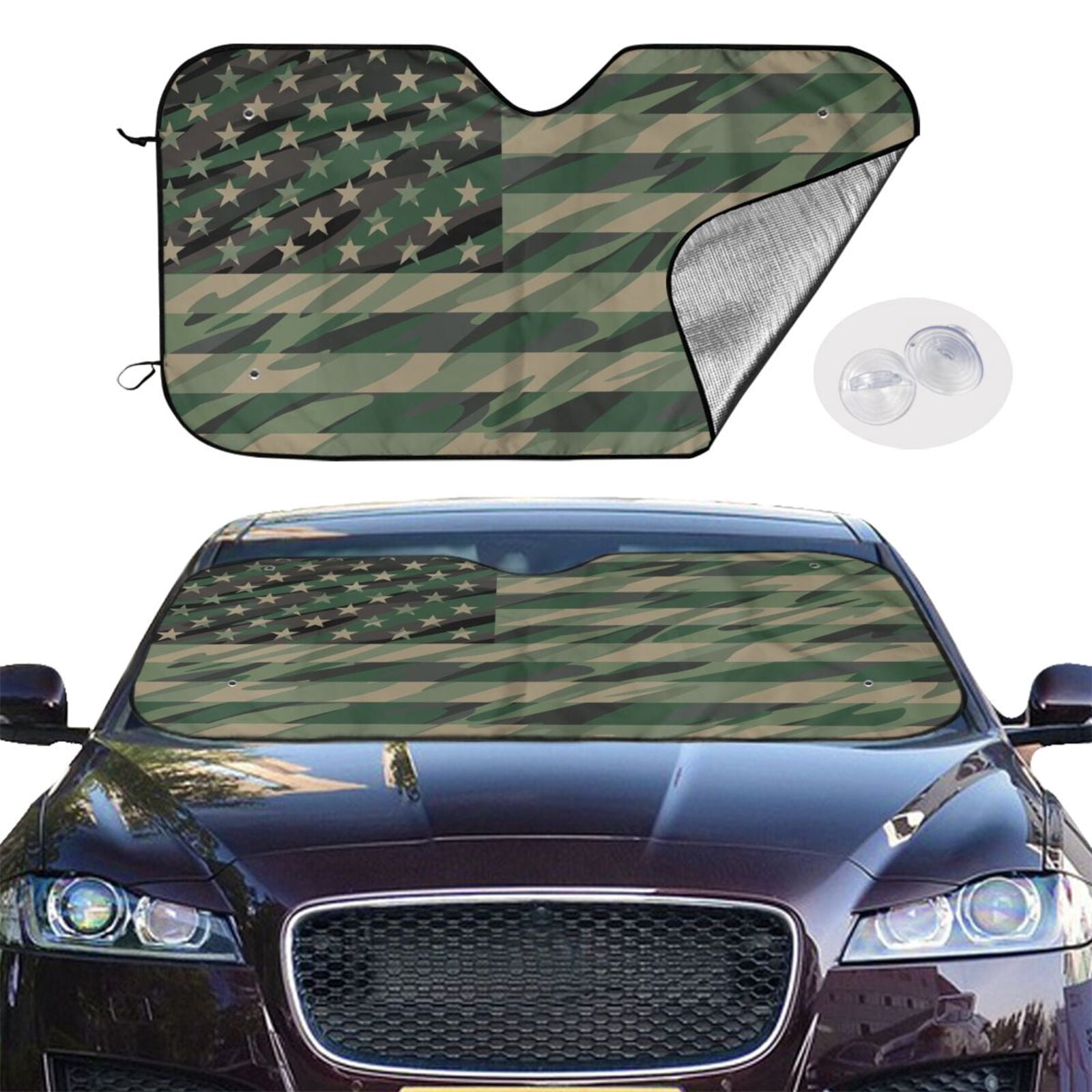 Picia Jungle Green Camo USA Flag Curved Windshield Sunshade Accordion ...