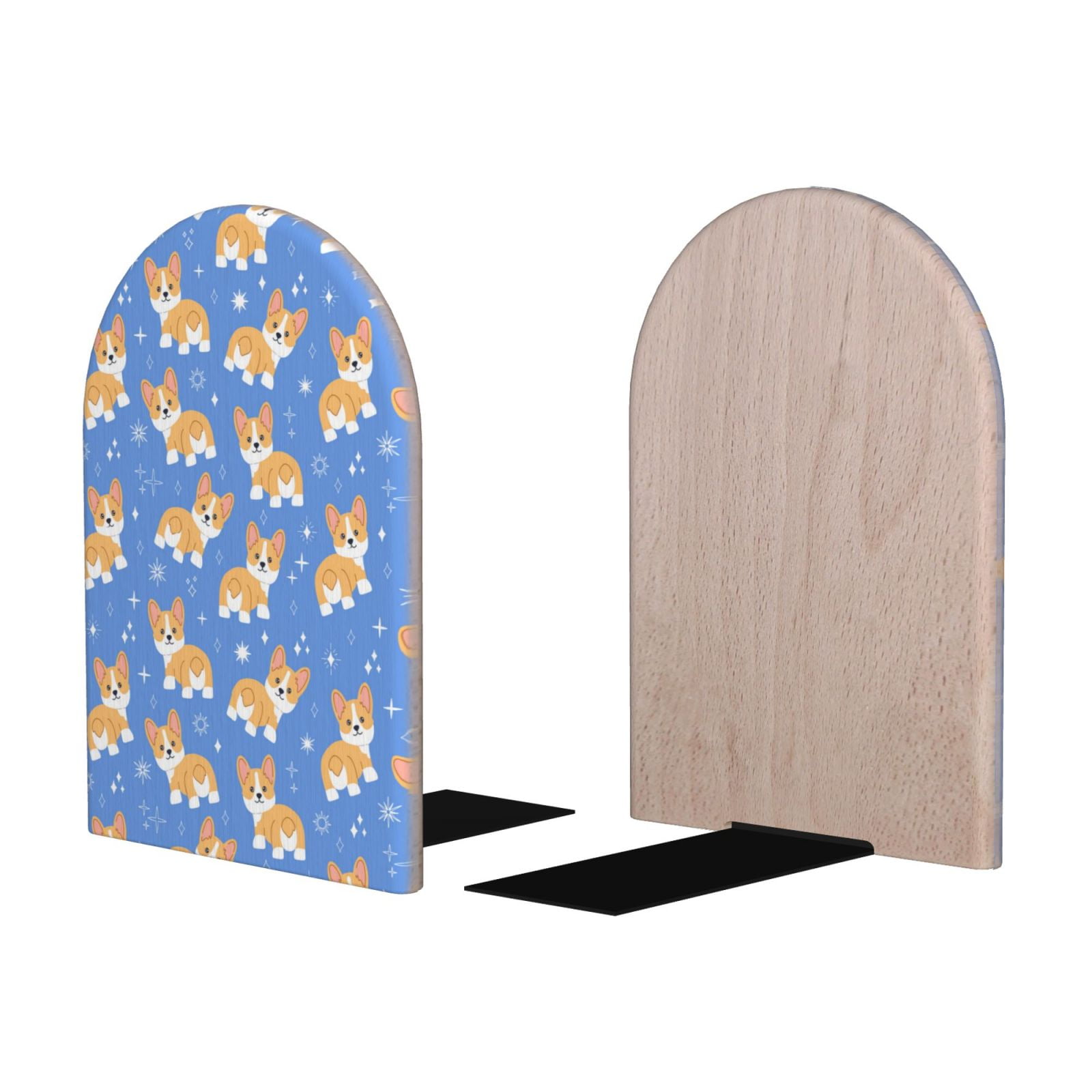 Picia Kawaii Corgi Pattern Wood Bookends for Shelves,Non-slip Bookends ...