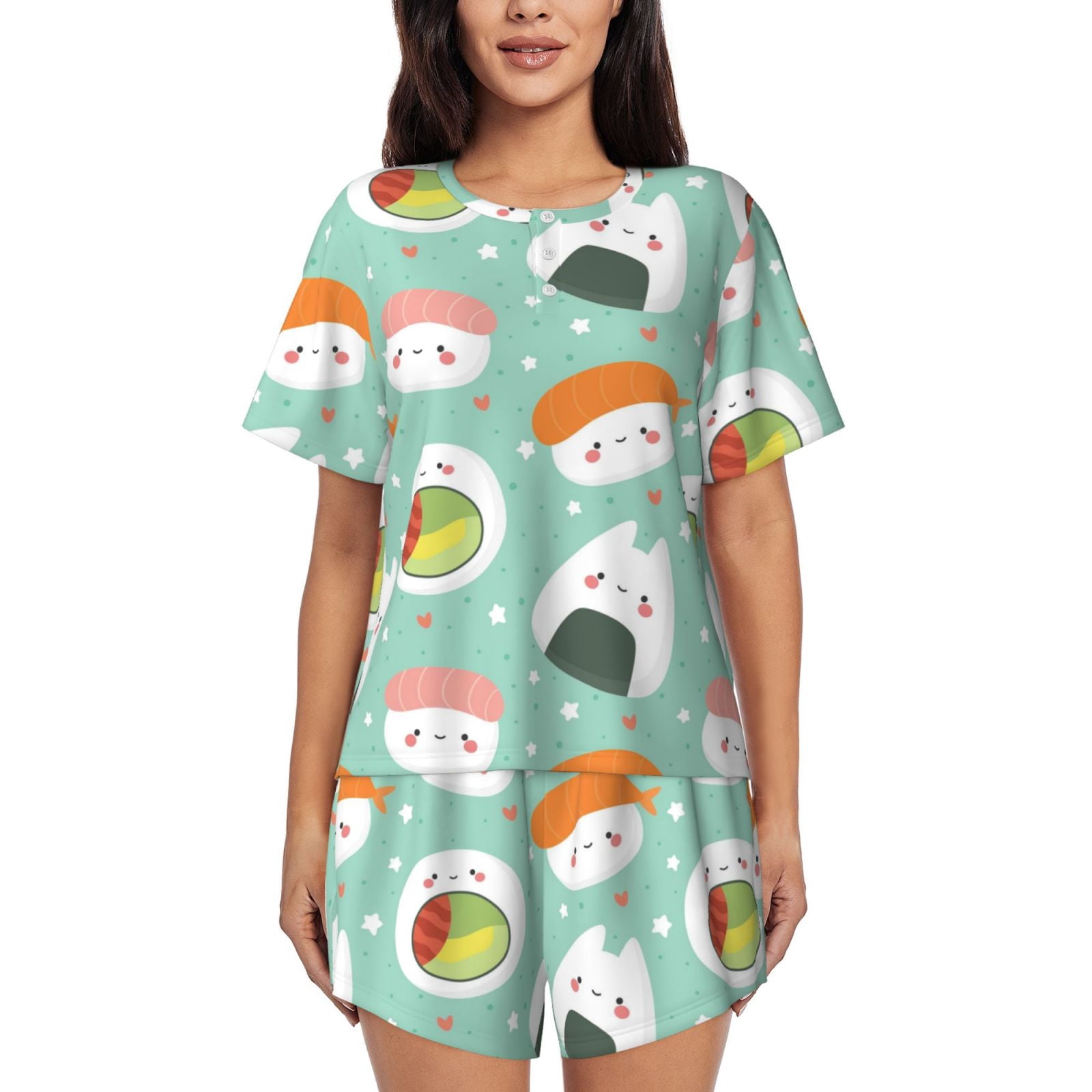 Picia Kawaii Sushi Pajamas Sets for Women Soft Short-Sleeved Pjs with ...