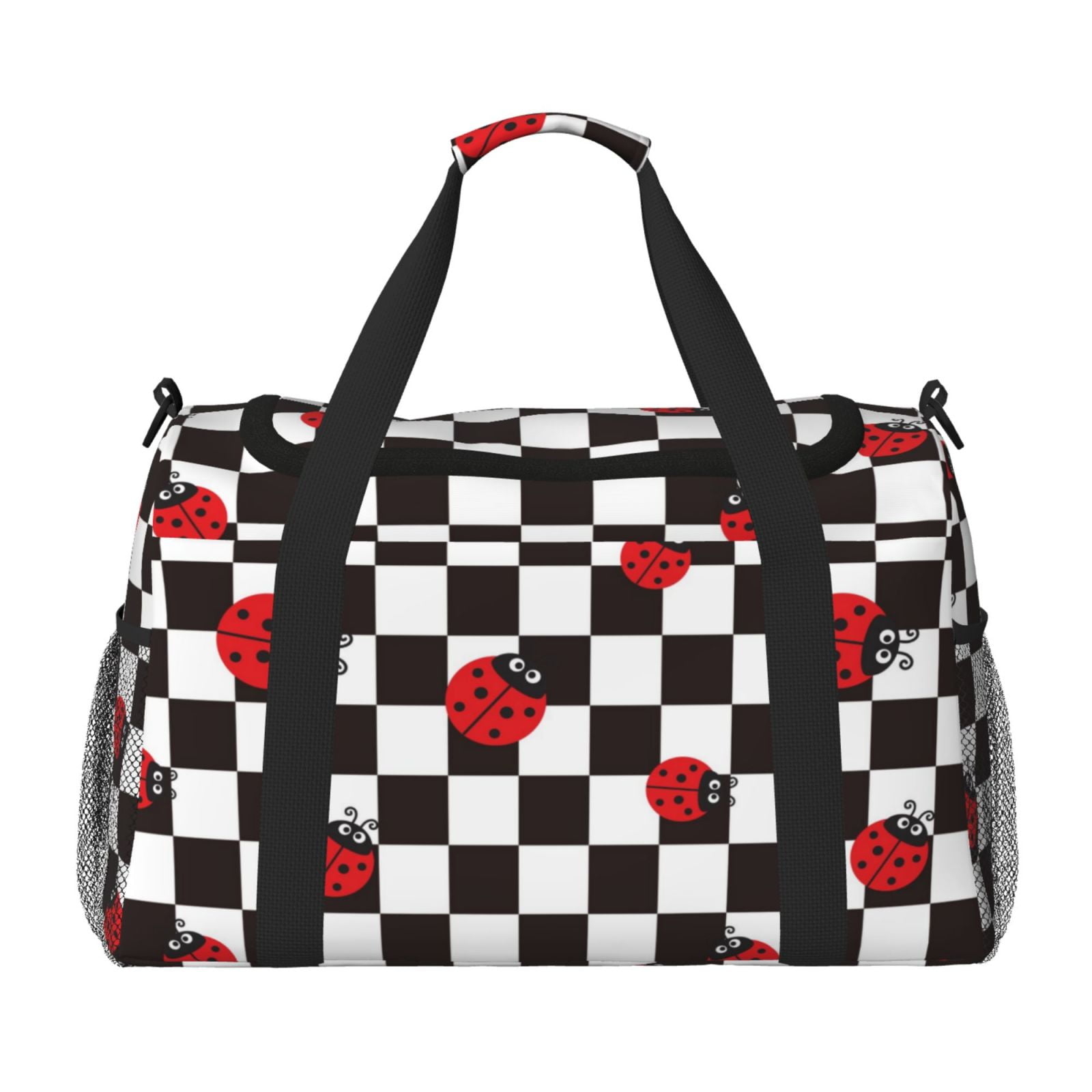 Picia Ladybugs Of Black And White Checkers Print Travel Duffle Bag ...