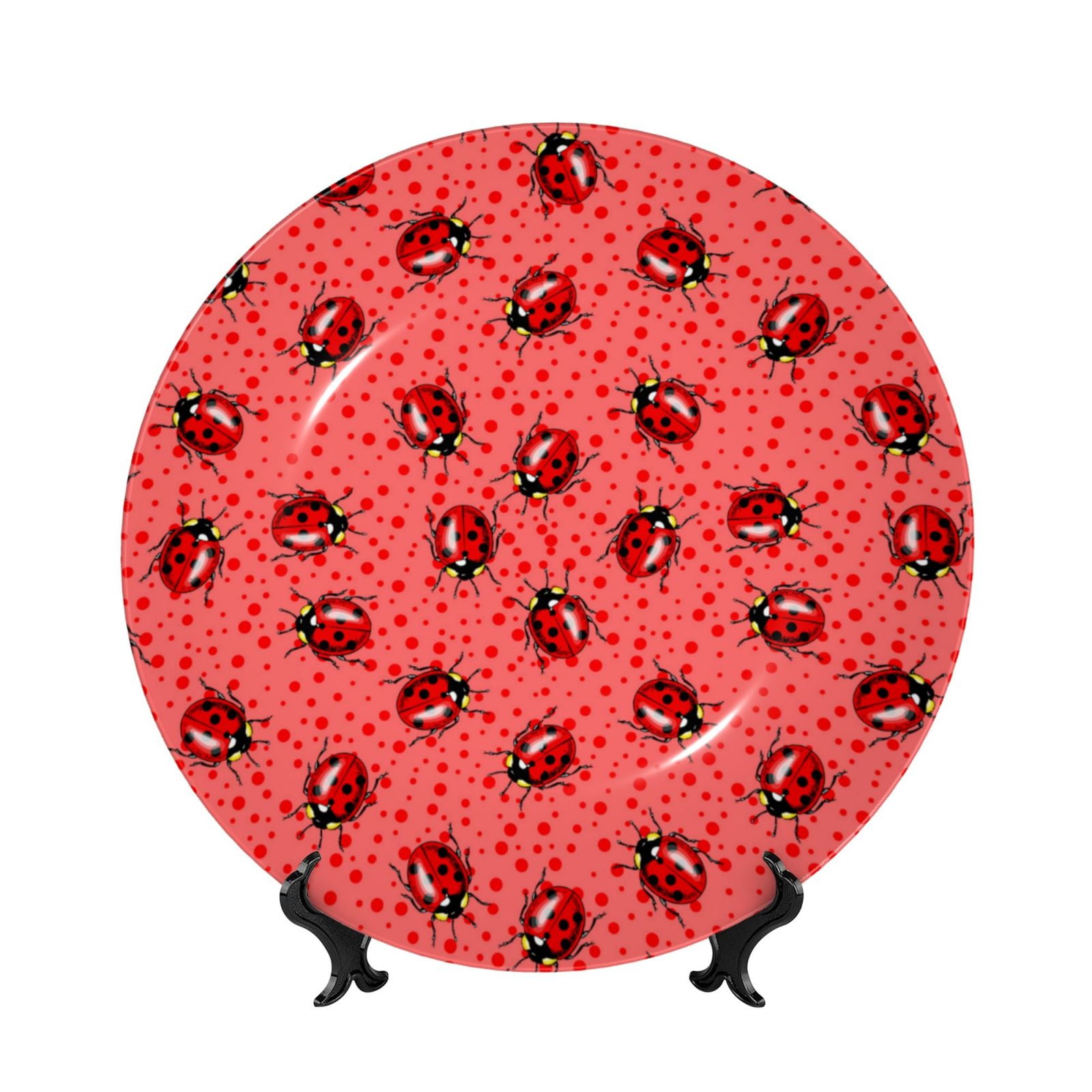 Picia Ladybugs On Red Polka Dot Pattern Bone China Decorative Plate ...