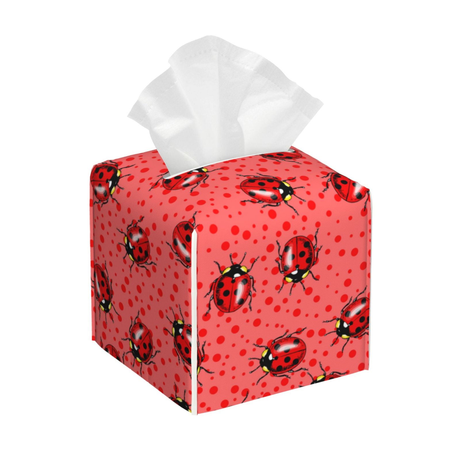 Picia Ladybugs On Red Polka Dot Pattern Tissue Box Cover,PVC Leather ...