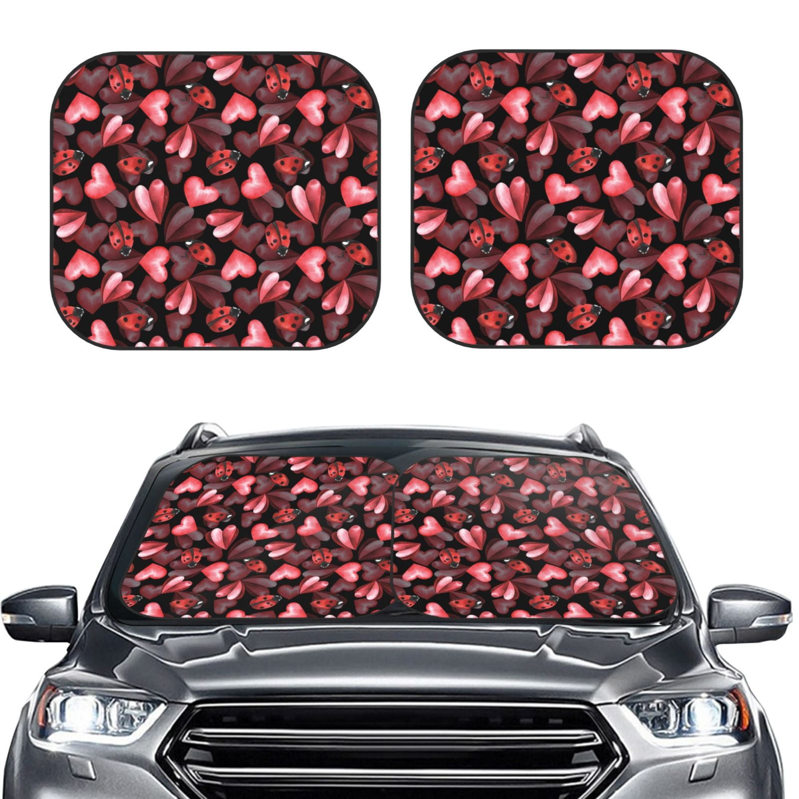 Picia Ladybugs and Red Hearts 2 Piece Car Windshield Sun Shade Foldable ...