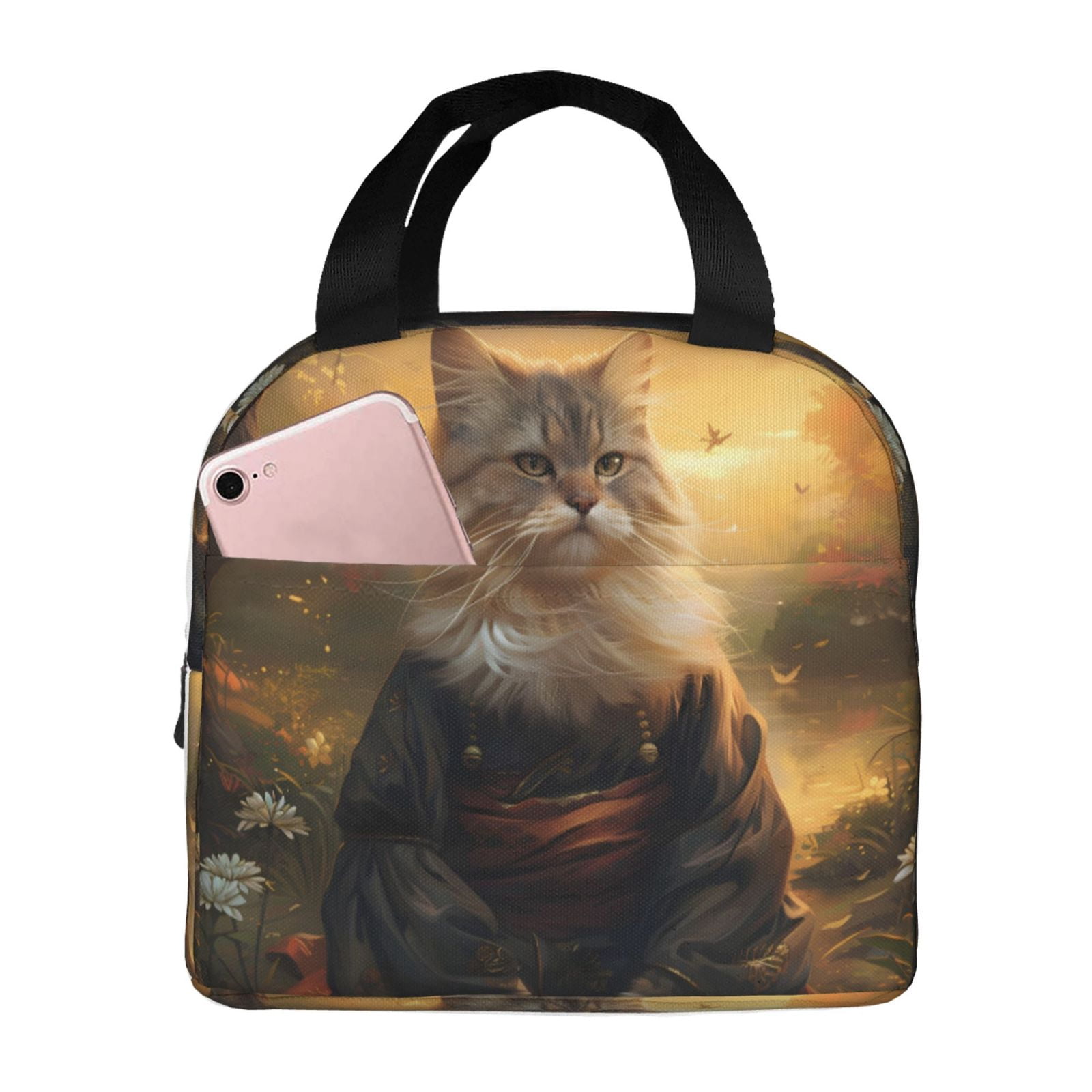 Picia Lakeside Flower Field Cat Printed Lunch box Lunch bag for Men ...