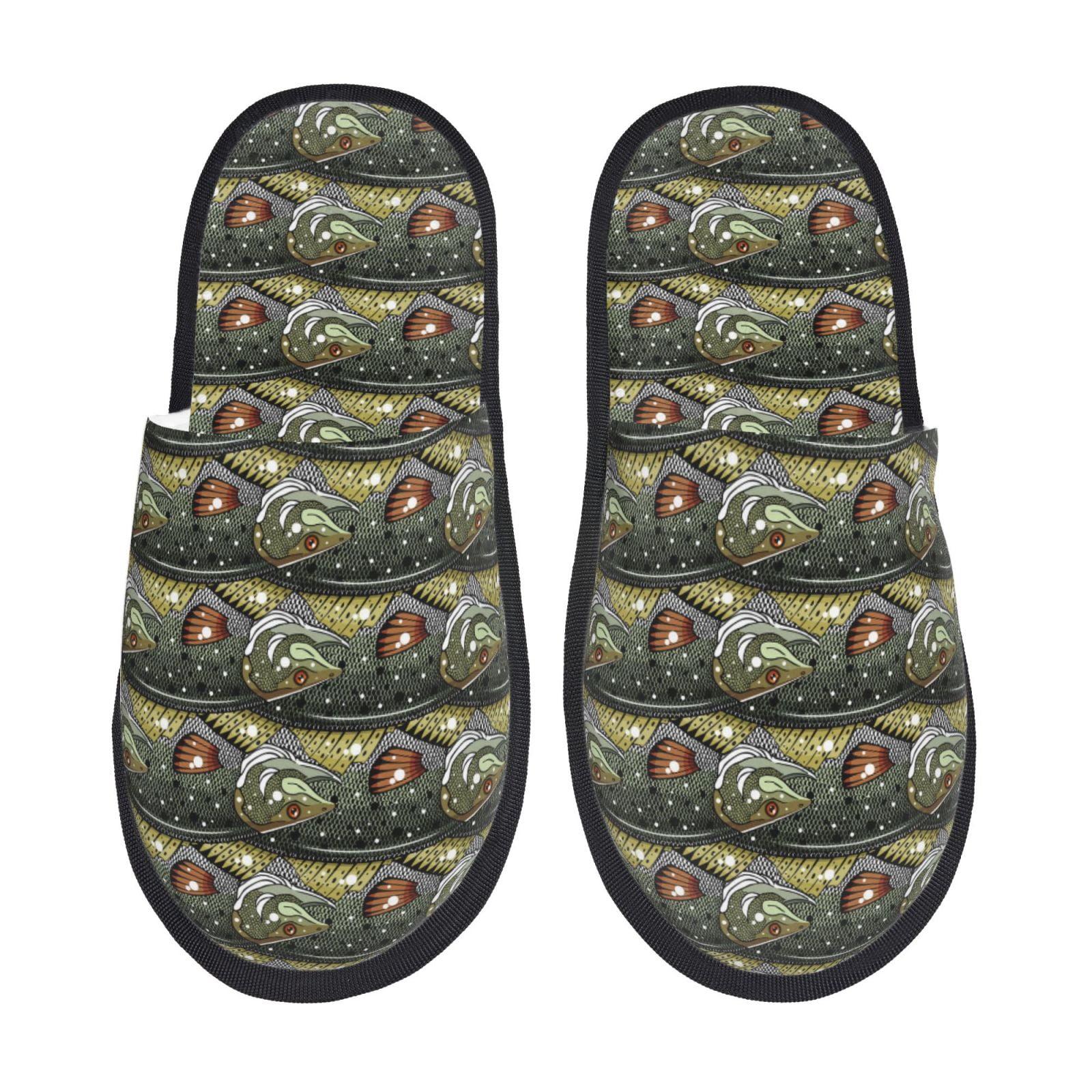 Picia Largemouth Bass Fish Print Women's Fuzzy Fluffy House Slippers ...