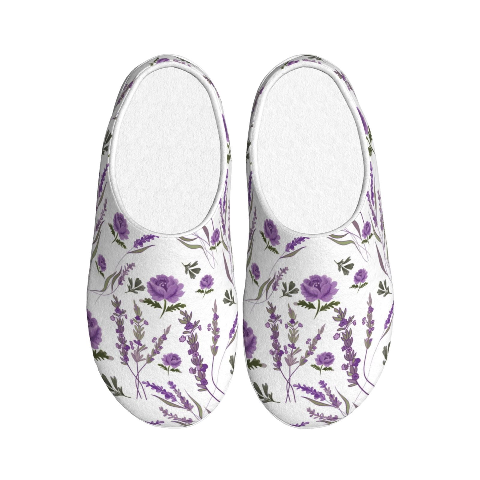 Picia Lavender Flowers for Women's Lamb-hug Comfy Fleece House Slippers ...