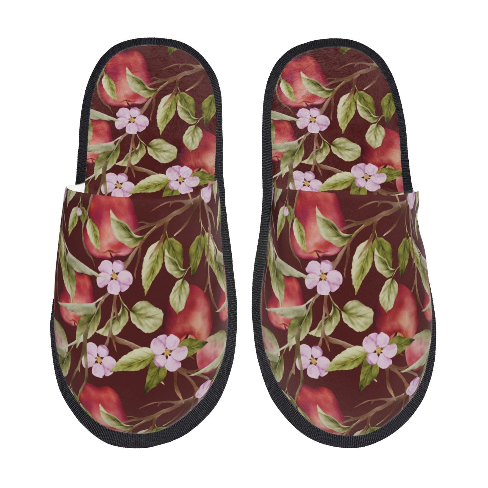 Picia Leaf And Fruit Print Women's Fuzzy Fluffy House Slippers Plush ...