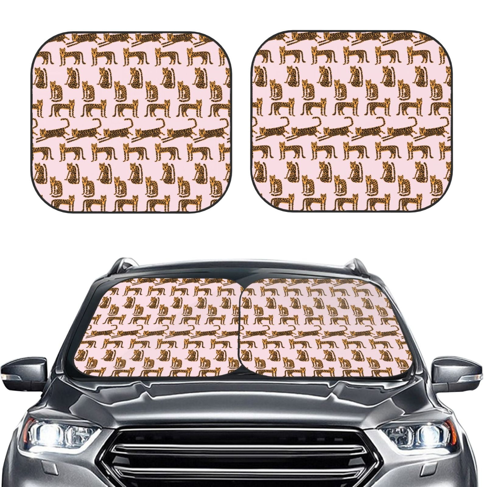 Picia Leopard Print 2 Piece Car Windshield Sun Shade Foldable ...