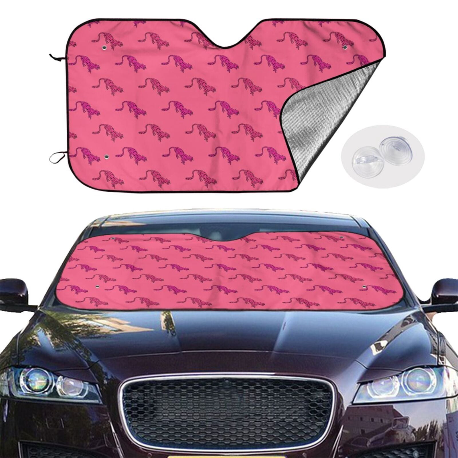 Picia Leopard Print Curved Windshield Sunshade Accordion Folding Style ...