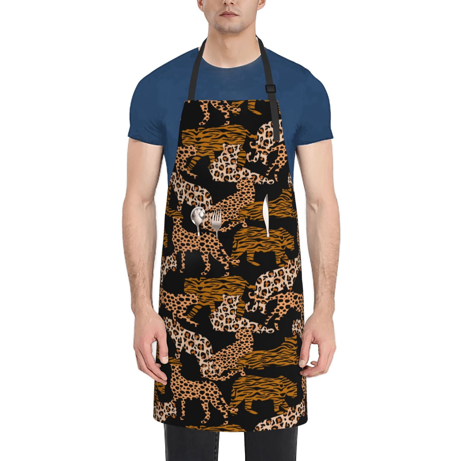 Picia Leopard Print Waterproof Apron for Unisex Adult - Adjustable Bib ...