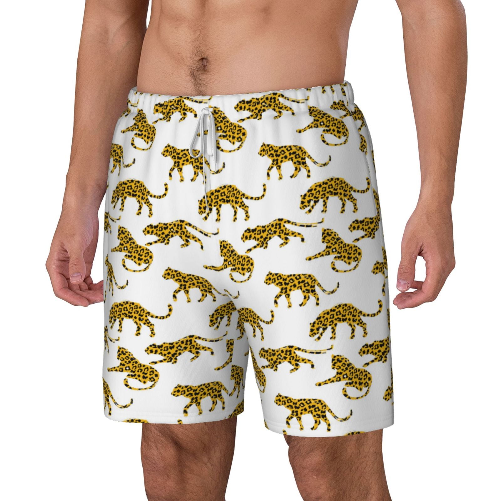 Picia Leopard Print pattern Mens Swim Trunks with Compression Liner ...