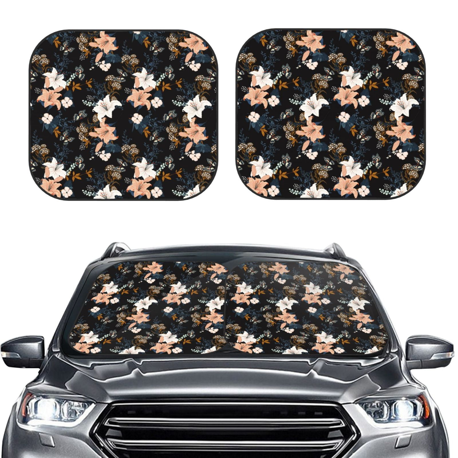 Picia Lilies Flowers 2 Piece Car Windshield Sun Shade Foldable ...