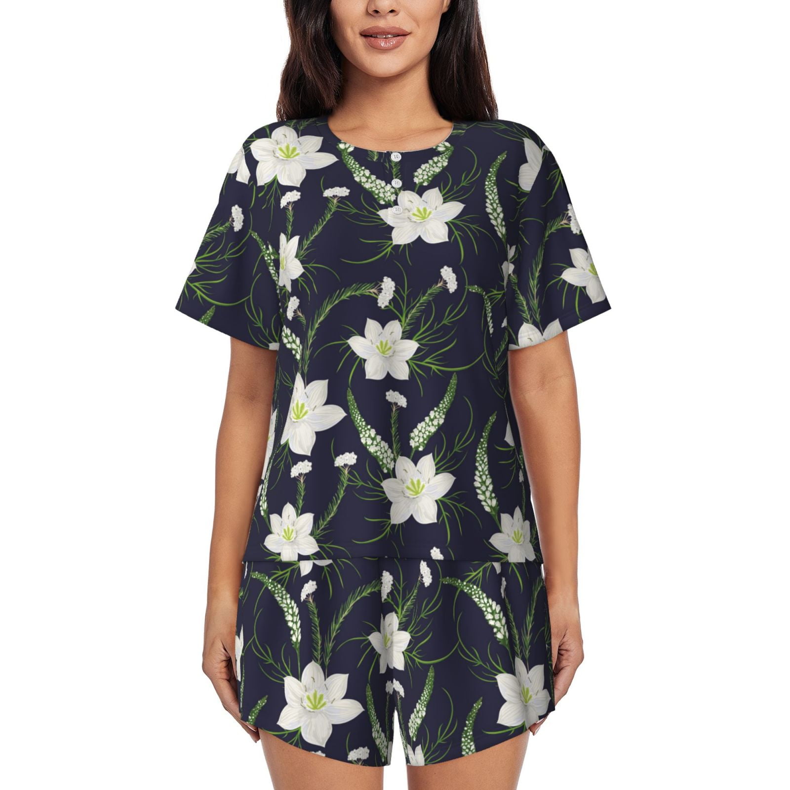 Picia Lilies Flowers Pajamas Sets for Women Soft Short-Sleeved Pjs with ...