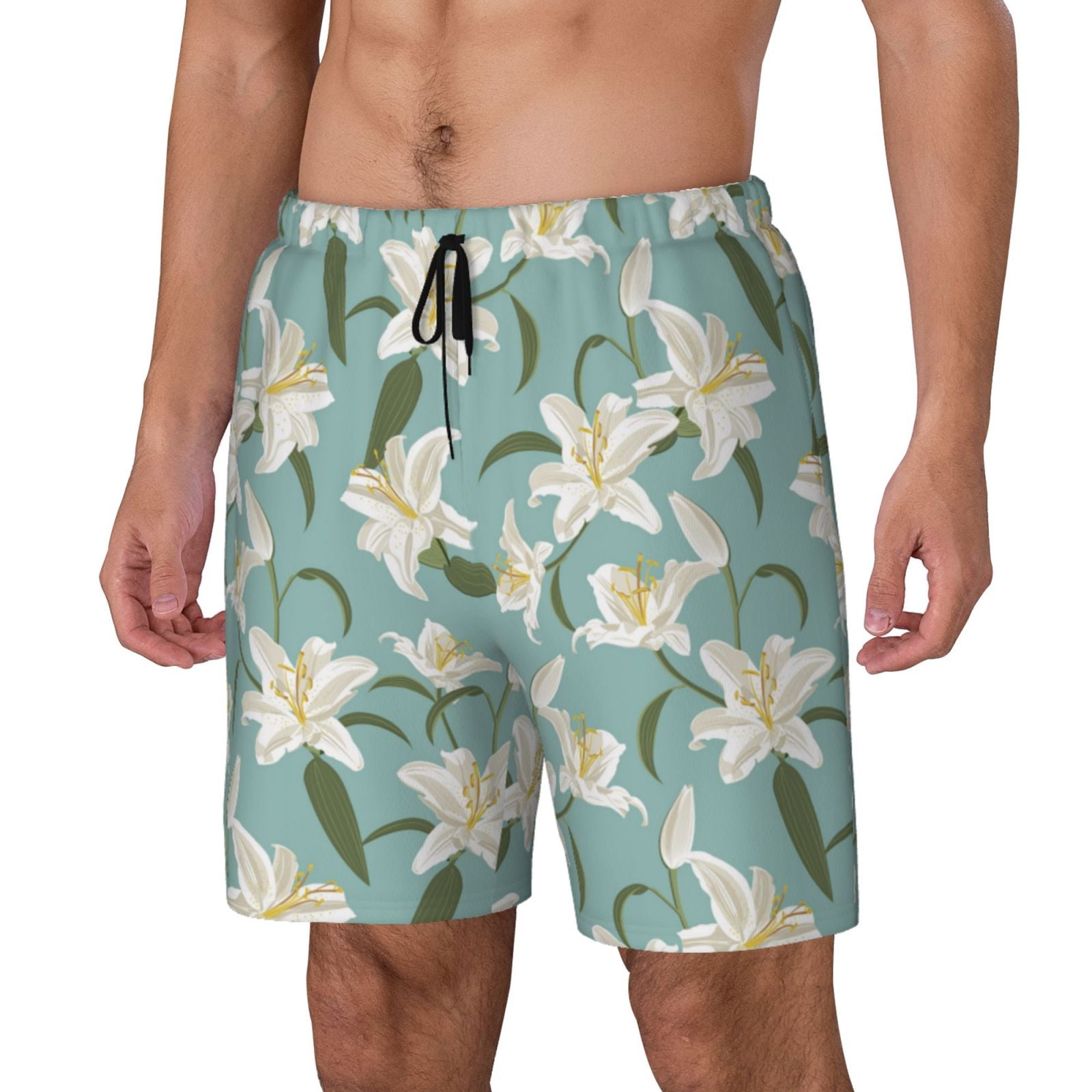 Picia Lilies Flowers pattern Mens Swim Trunks with Compression Liner ...