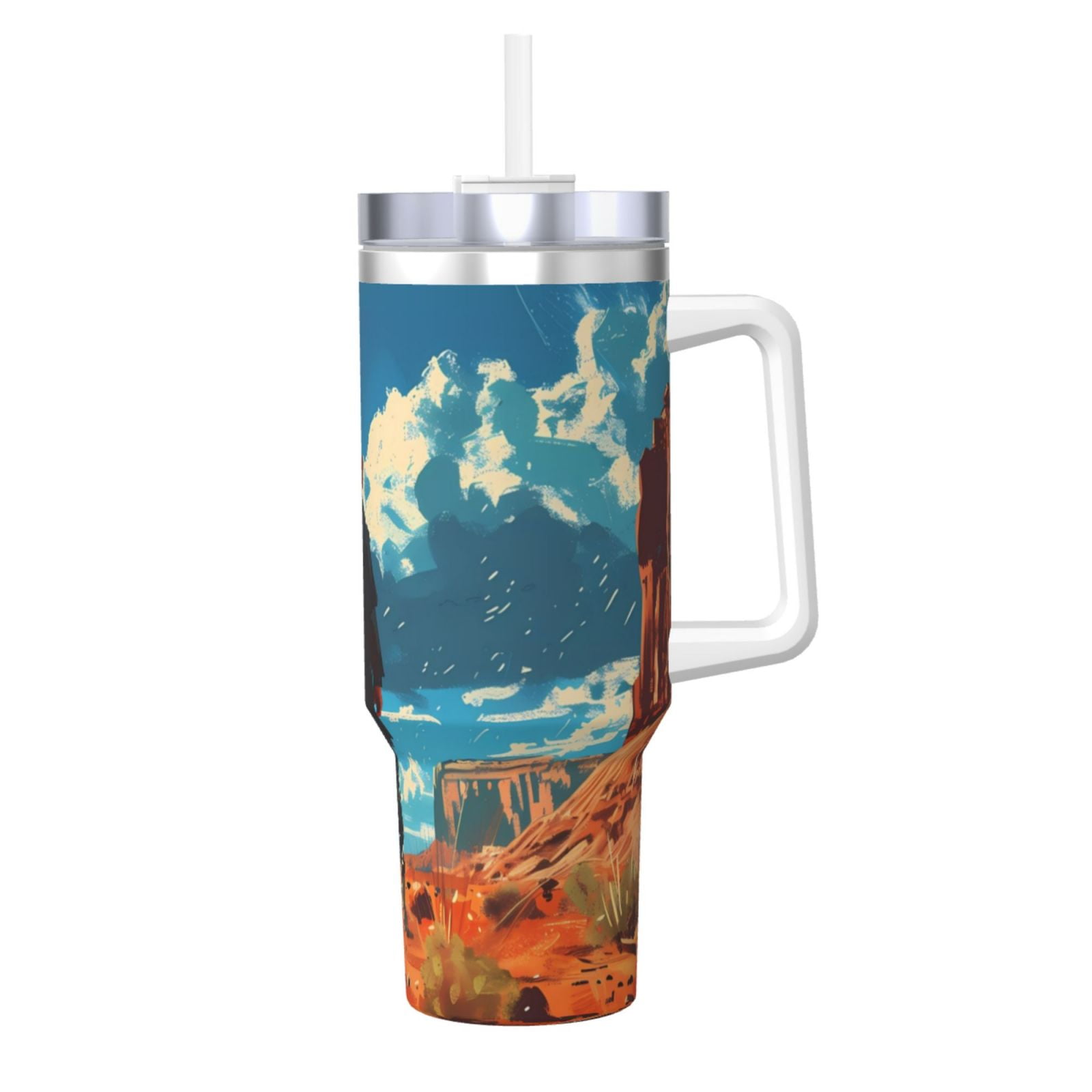 Picia Lone Cowboy Desert Scene Pattern 40oz Ice Bully Insulated Tumbler ...
