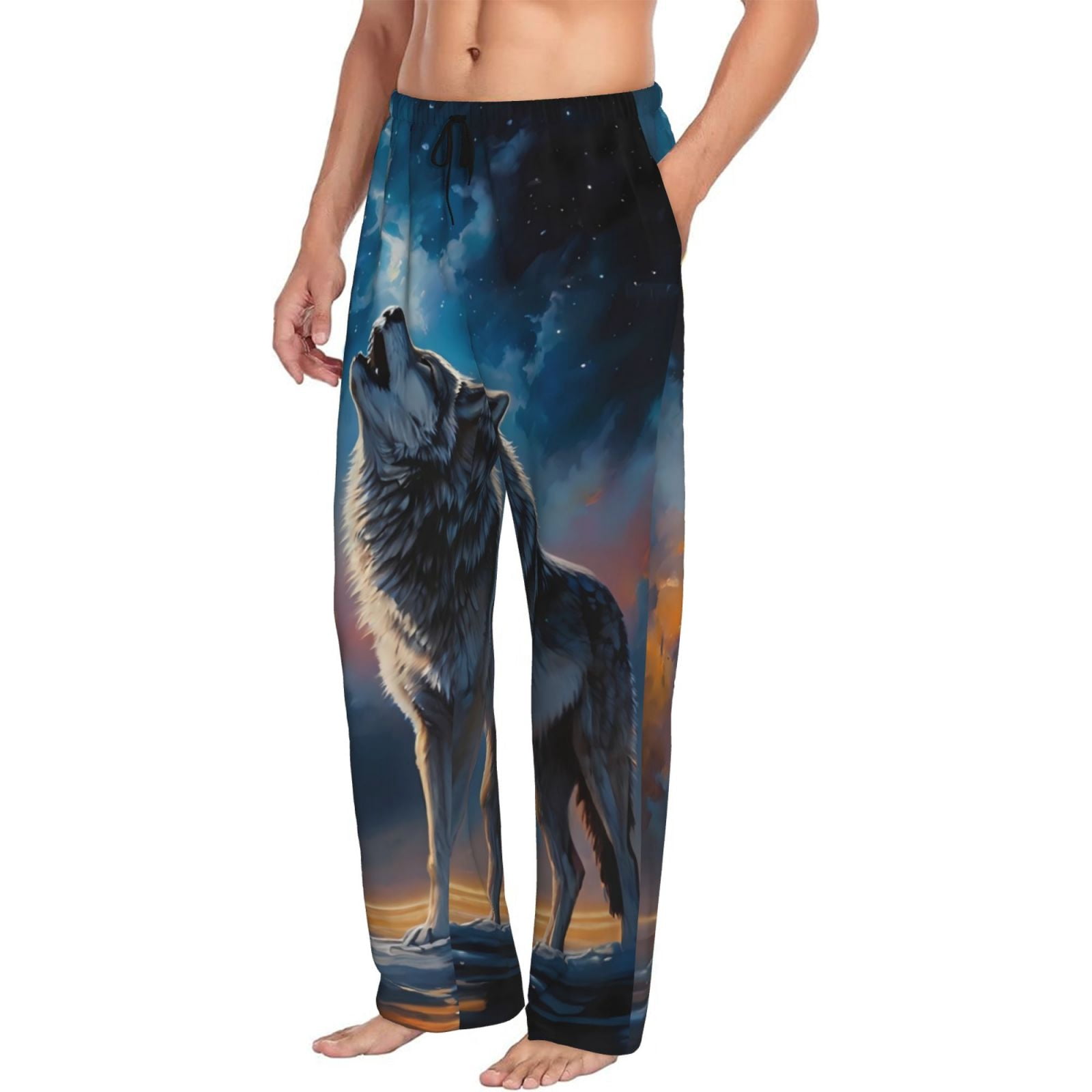 Picia Lonely Night Sky Wolf Mens Soft Woven Cotton Elastic Waistband ...