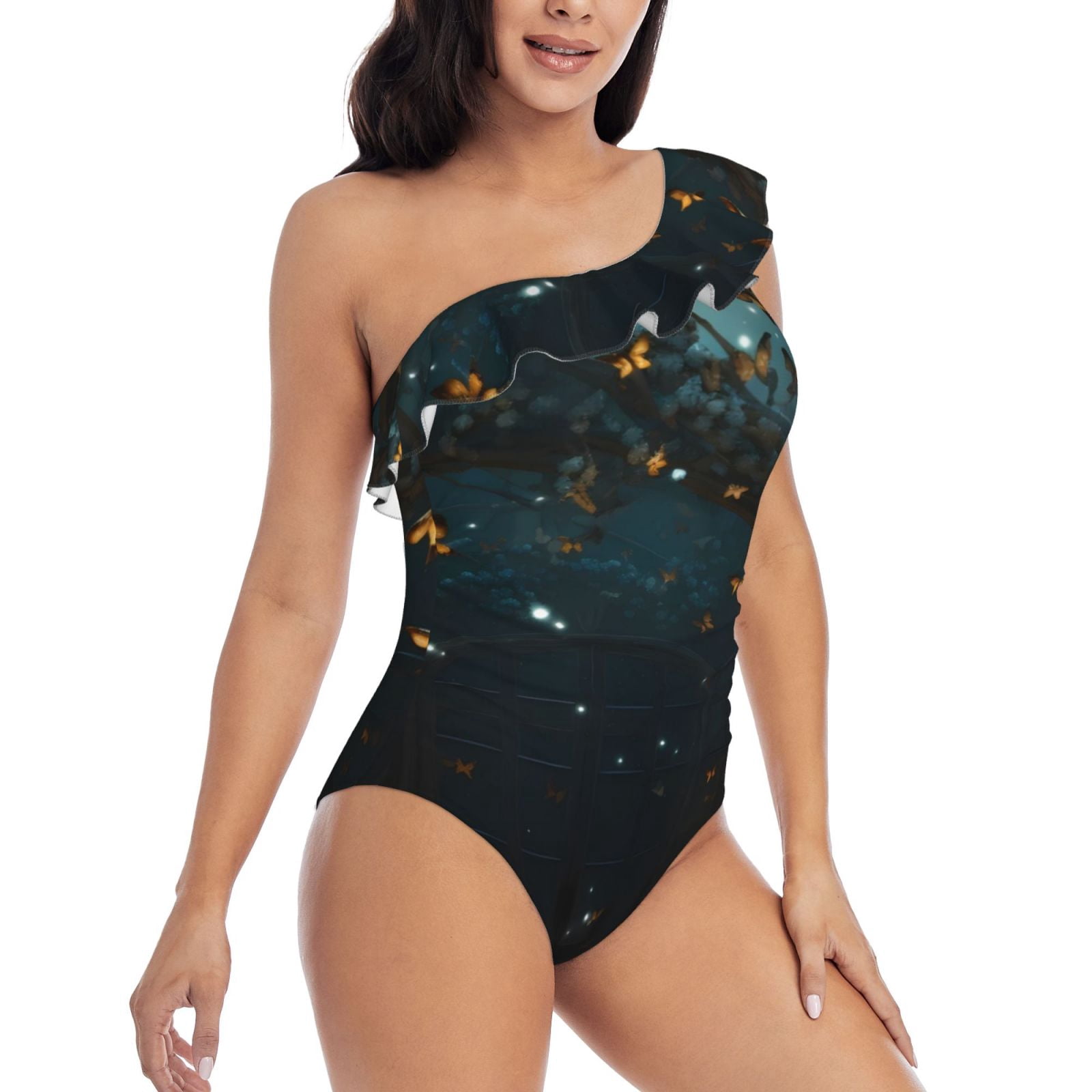 Picia Magical Library Butterfly Night Pattern Women's One Piece Swimsuits,One Shoulder Swimwear ...