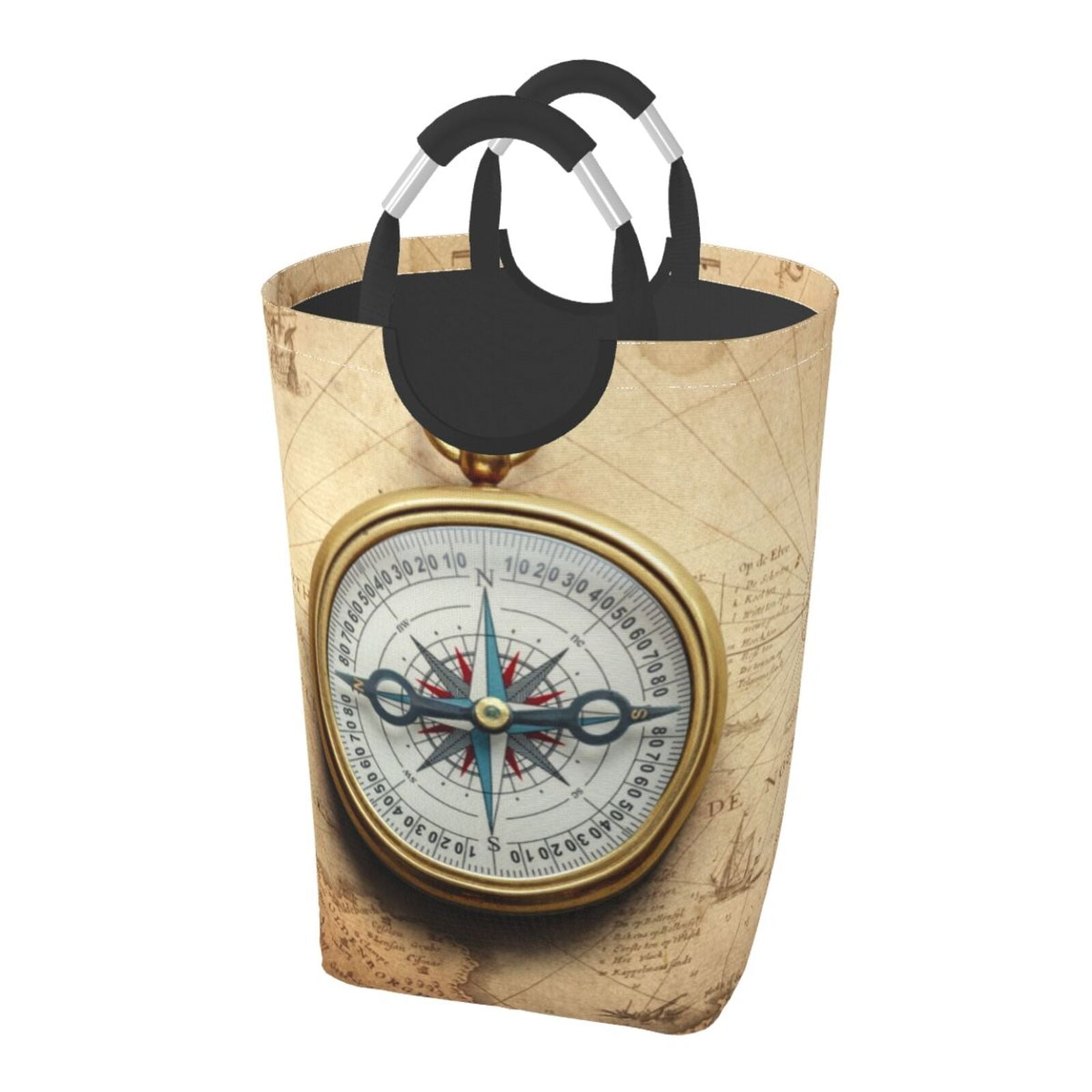 Picia Magnetic Old Compass On World Map Laundry Basket With Handles ...