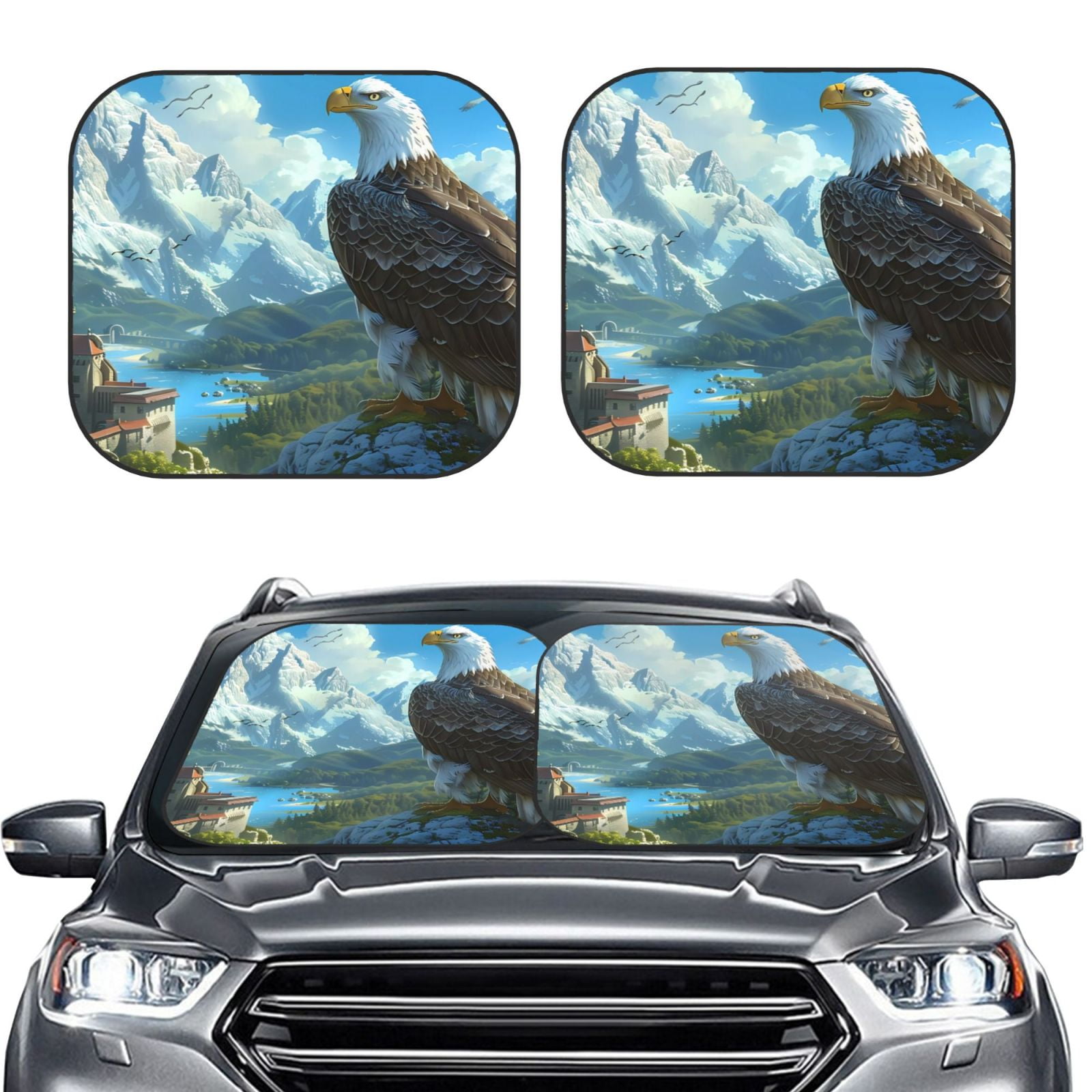 Picia Majestic Eagle Over Castle 2 Piece Car Windshield Sun Shade ...