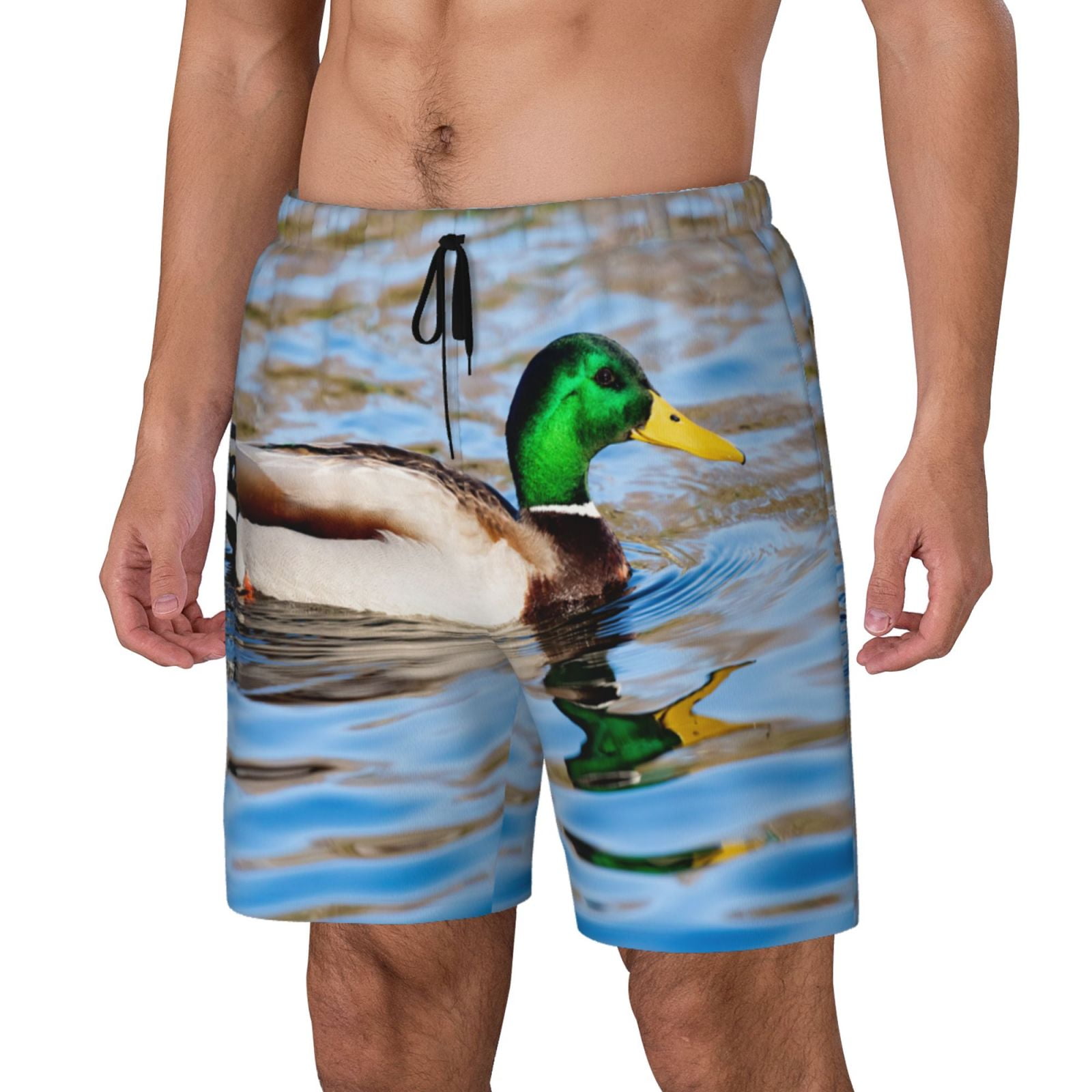 Picia Mallard Duck Swimming In A River pattern Mens Swim Trunks with ...