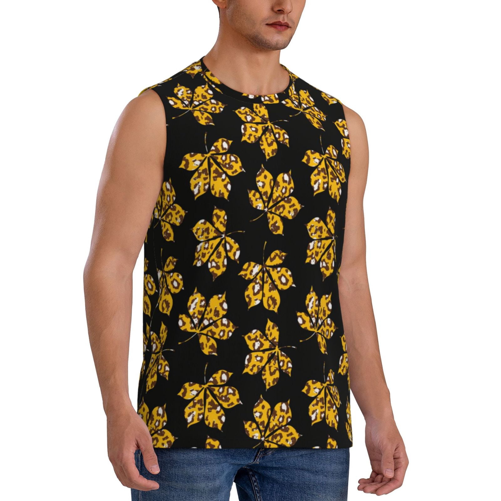 Picia Maple Leaves With Leopard mens Cotton Tank Undershirts , Moisture ...