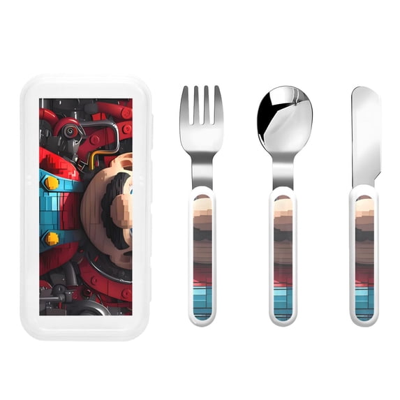 Picia Mario Pattern Toddler Utensils, Children's Knife, Fork And Spoon ...