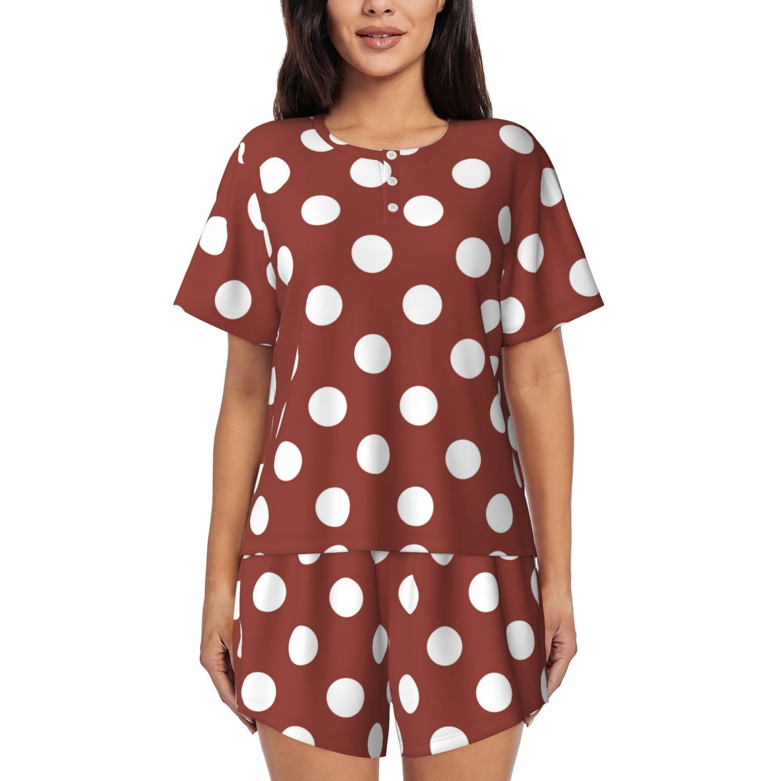 Picia Maroon And White Polka Dot Pajamas Sets for Women Soft Short ...