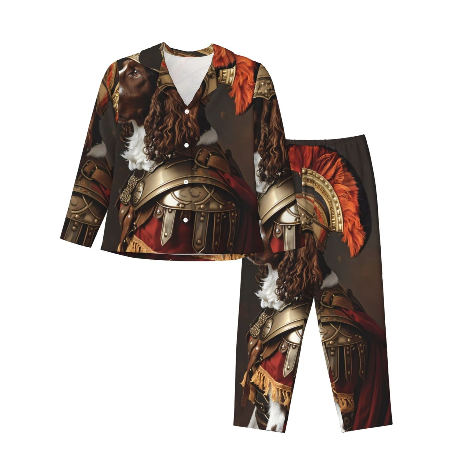 Picia Medieval Knight Dog Pattern Women’s Long-Sleeve Sleepwear Set ...