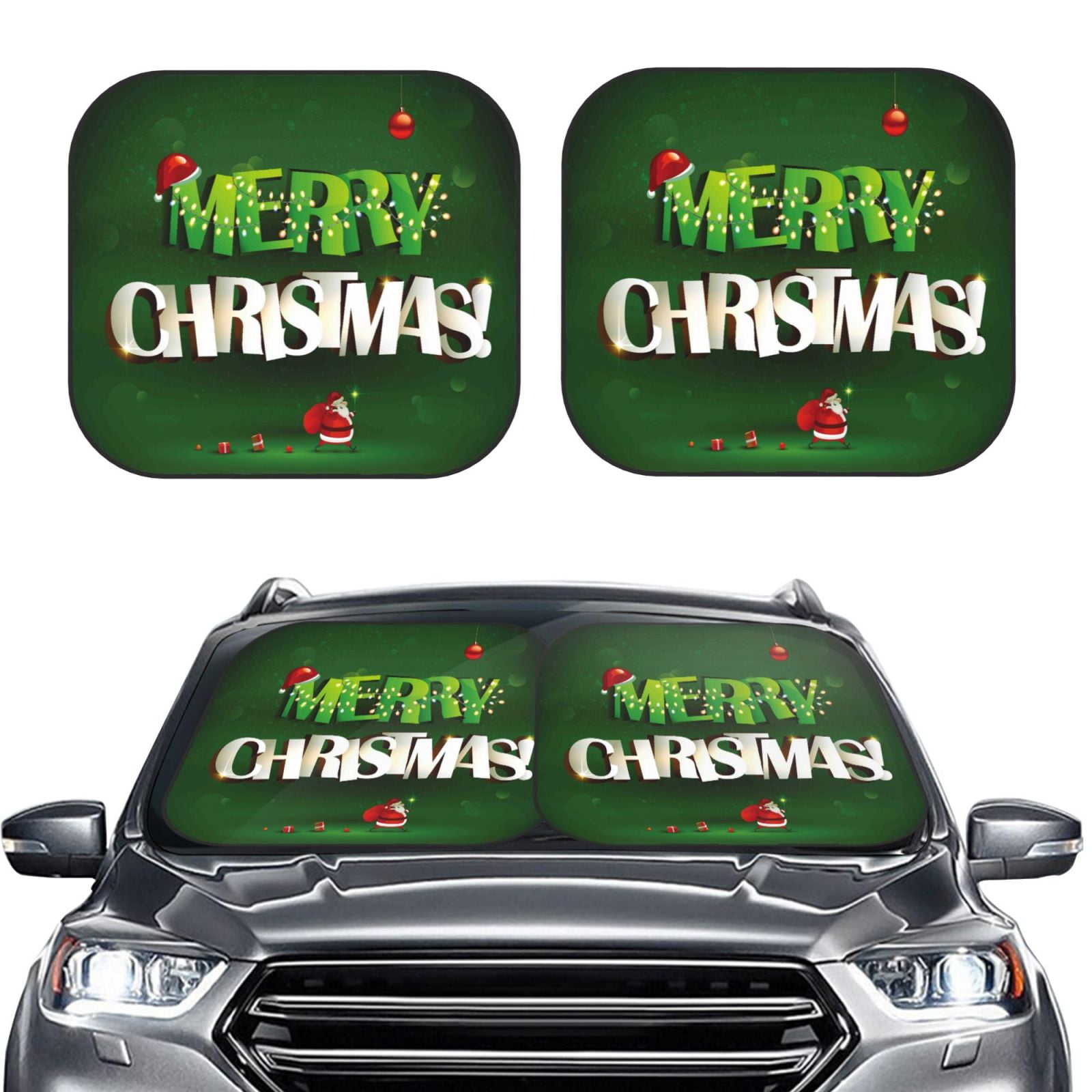Picia Merry Christmas And Santa Claus With Gifts 2 Piece Car Windshield ...