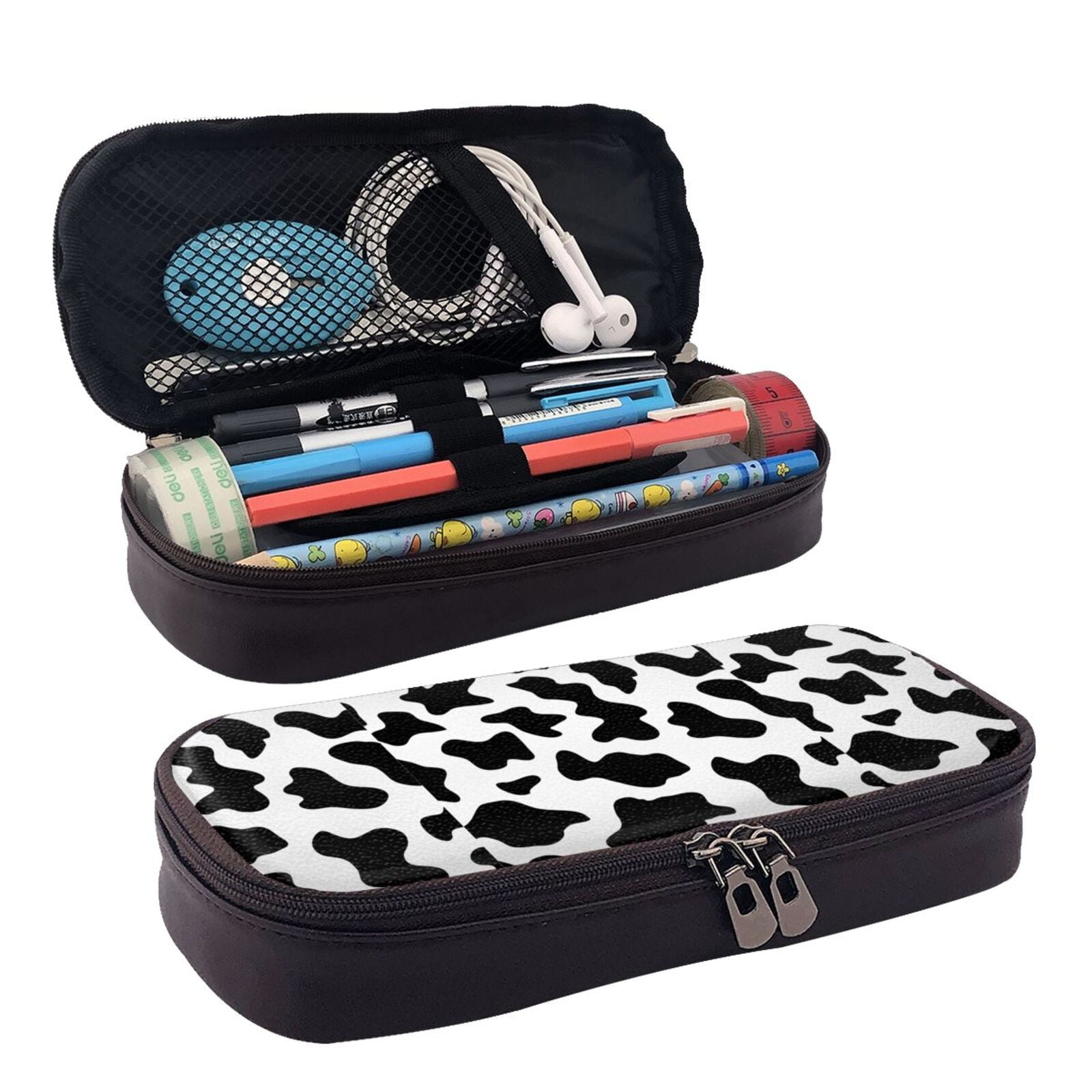Picia Milk Cow Pattern Large Capacity PU Leather Pencil Case Organizer ...