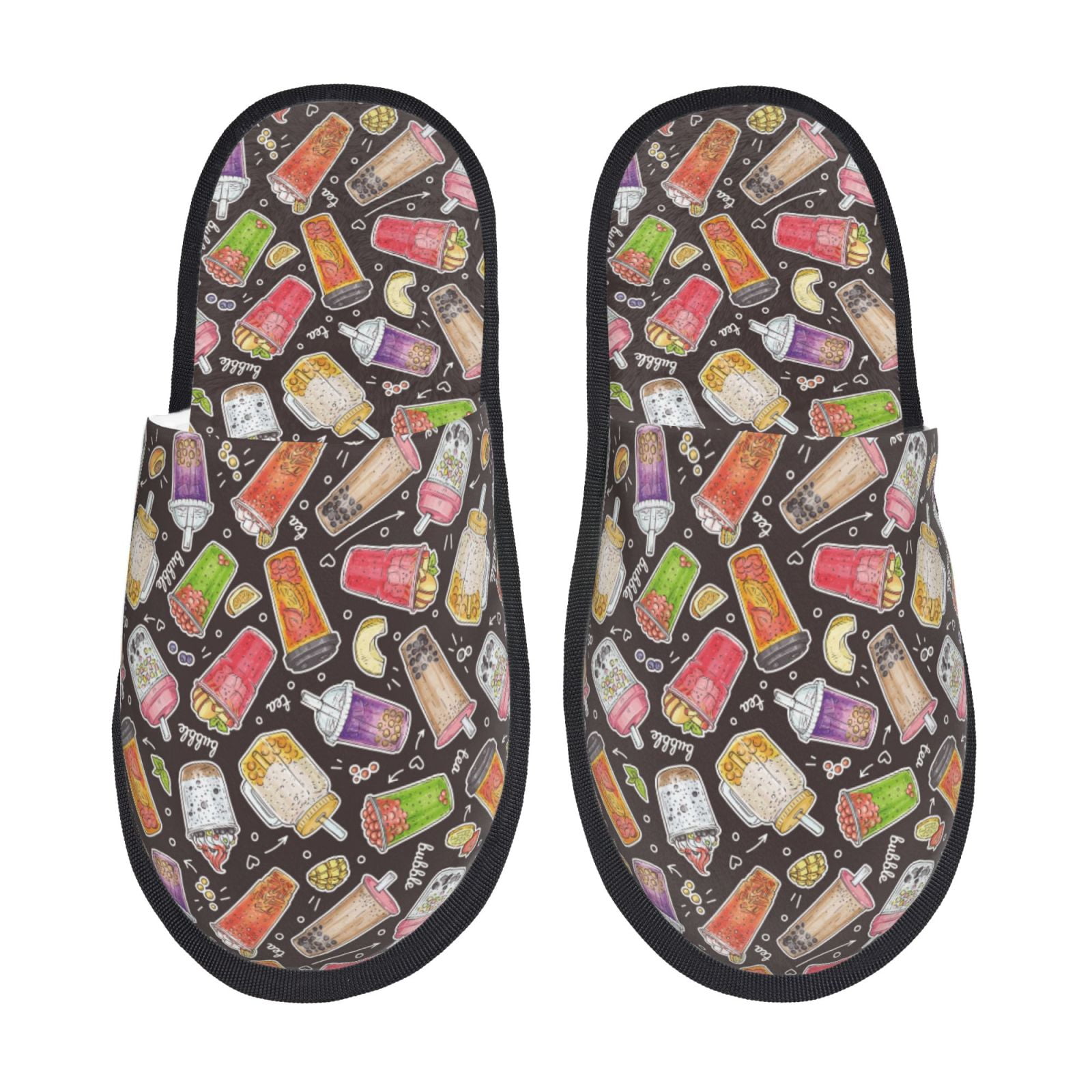 Picia Milk Tea Print Women's Fuzzy Fluffy House Slippers Plush Memory ...