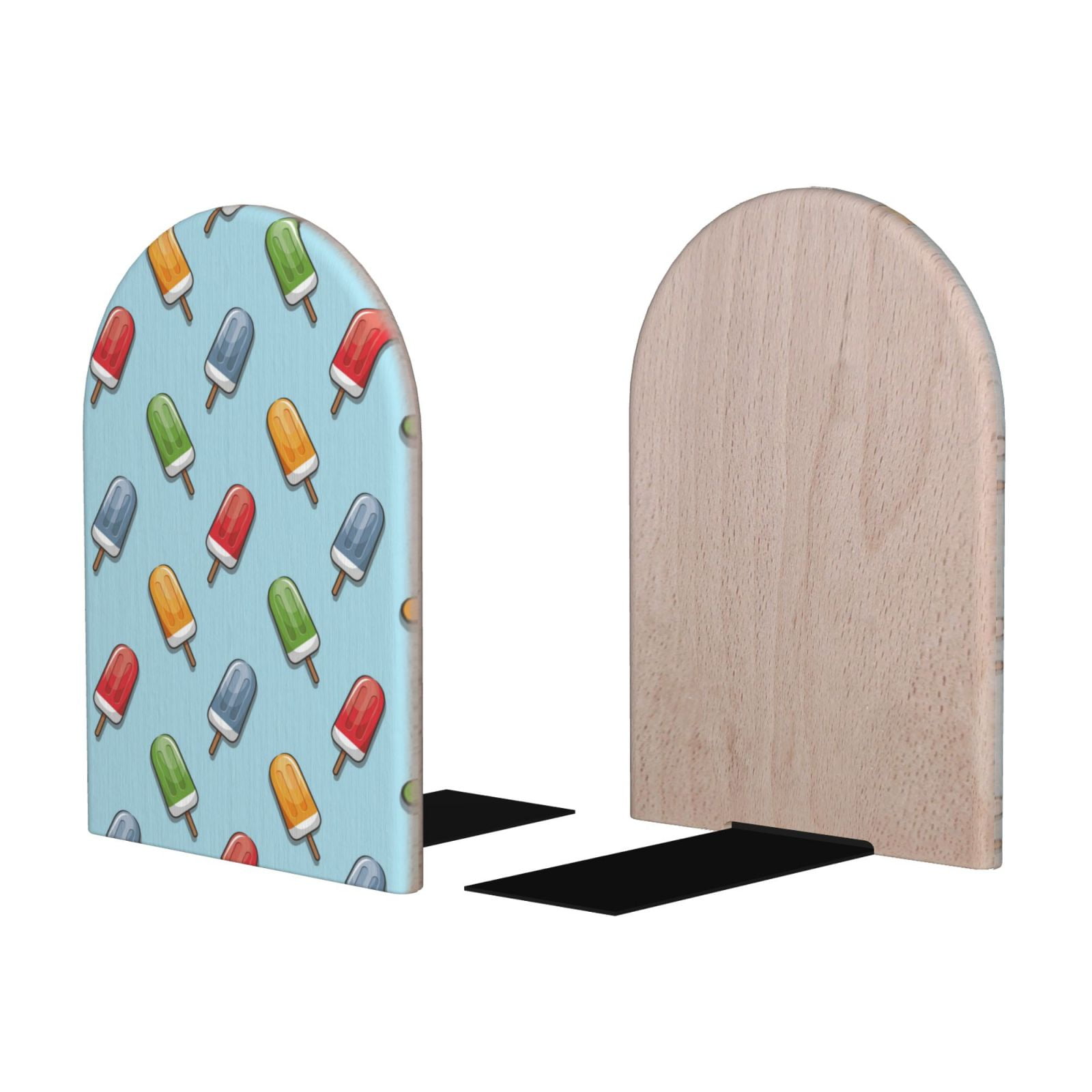 Picia Modern Ice Cream Pattern Wood Bookends for Shelves,Non-slip ...