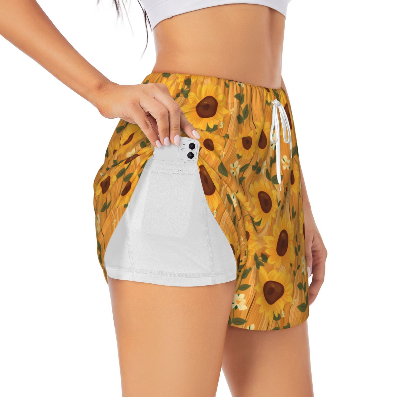 Picia Modern Wood Grain Sunflower Pattern Women's 2 in 1 Athletic ...