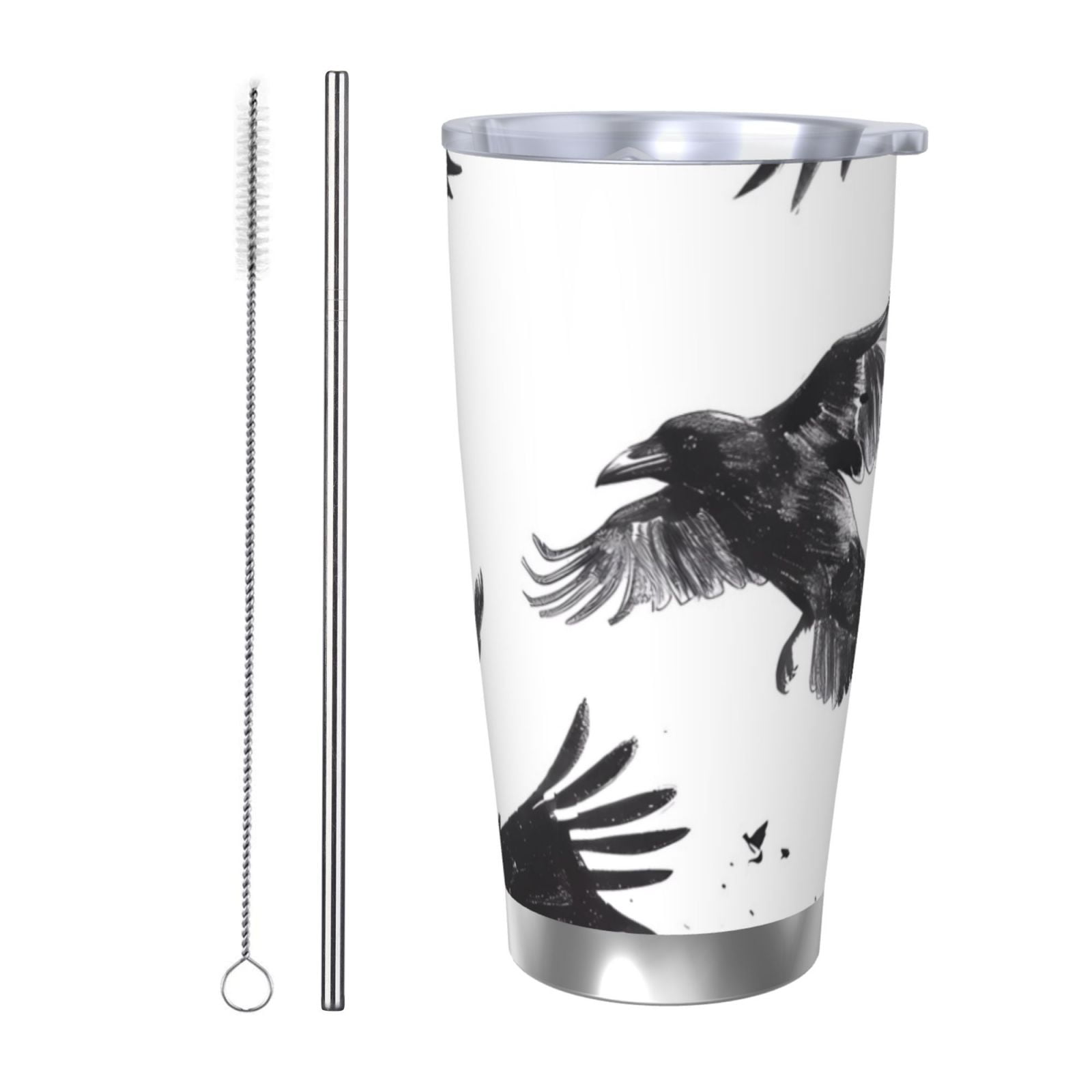 Picia Monochrome Flying Ravens Pattern 20 oz Tumbler Stainless Steel ...