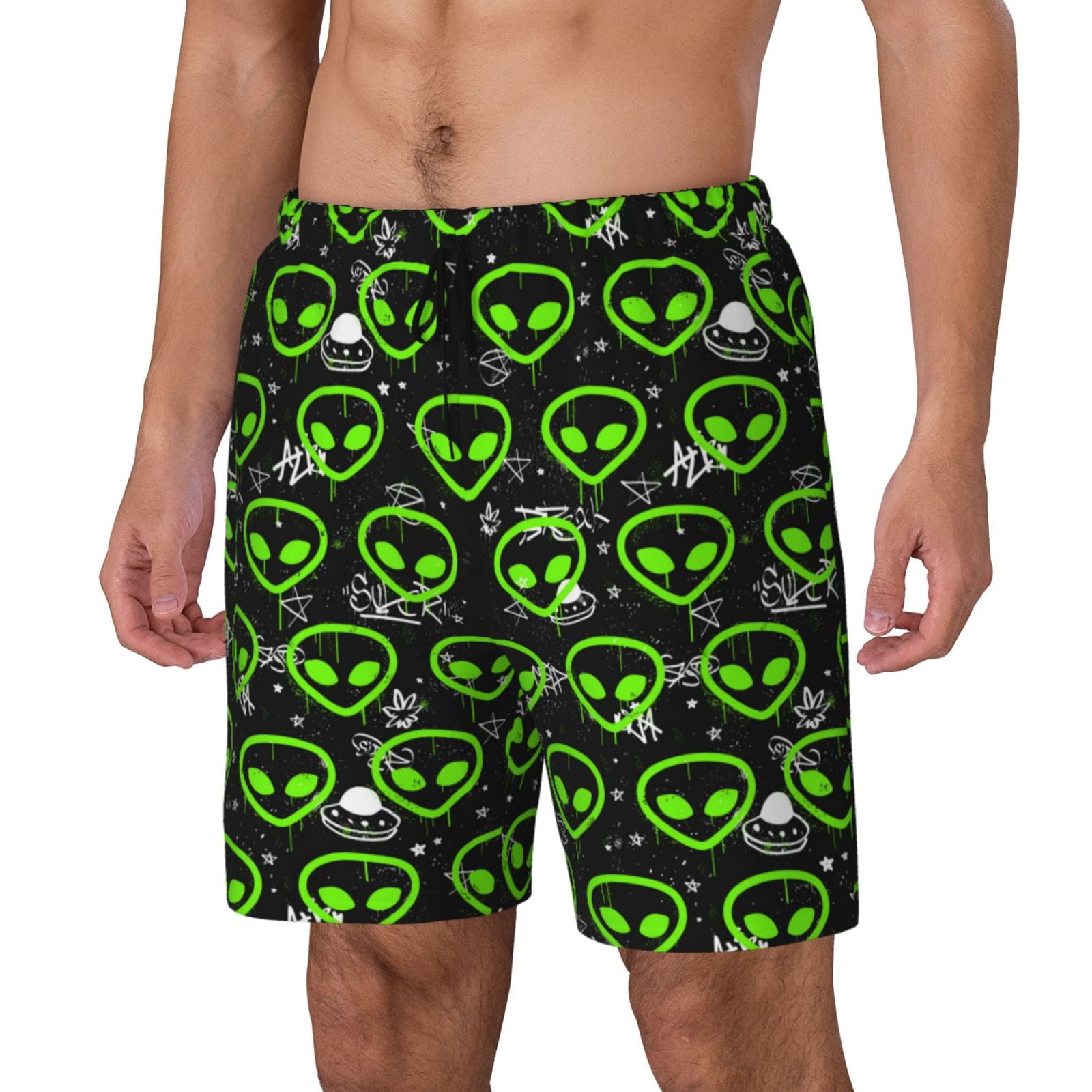 Picia Monster Neon Head Pattern Mens Swim Trunks with Compression Liner ...