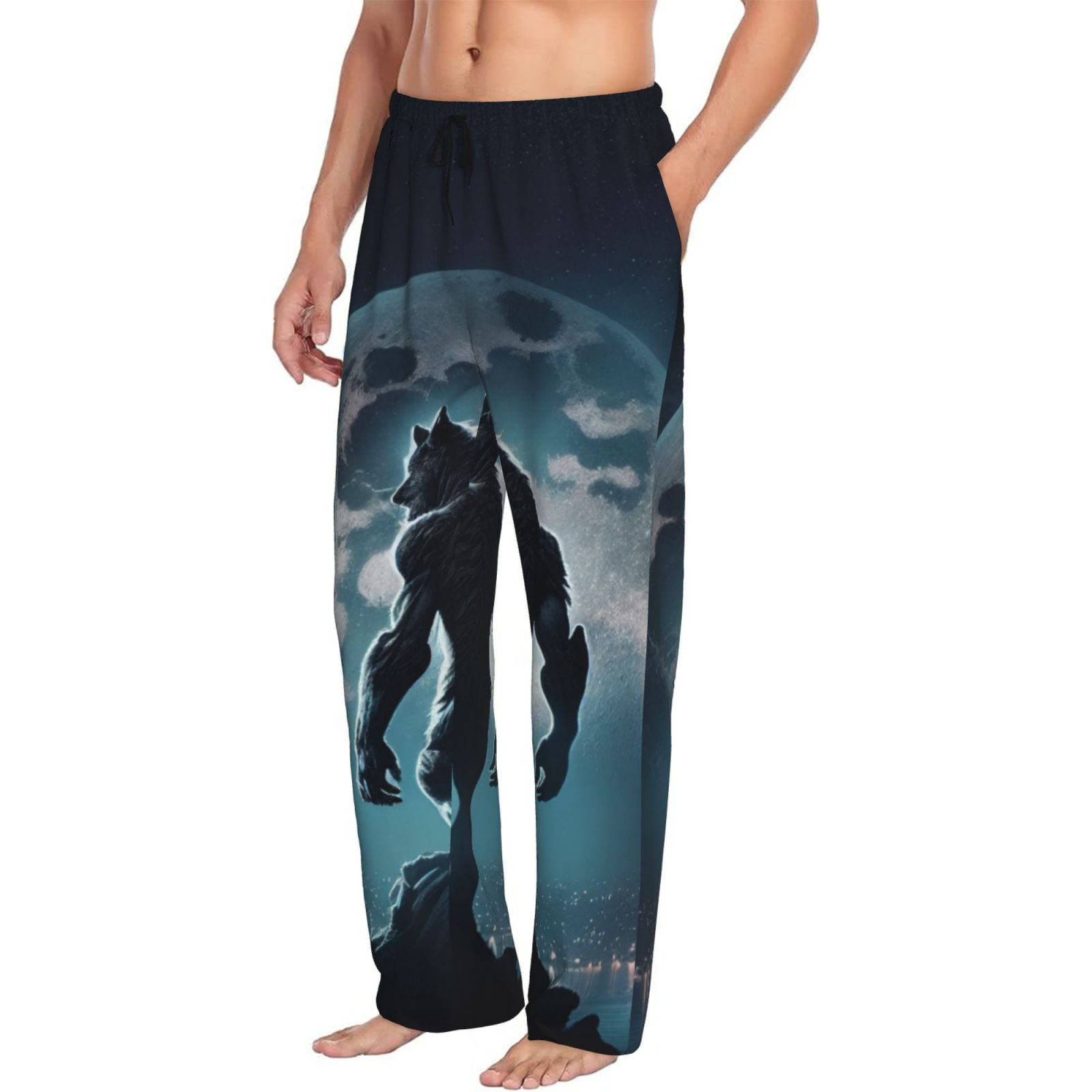 Picia Moon Wolf Warrior Mens Soft Woven Cotton Elastic Waistband Sleep ...