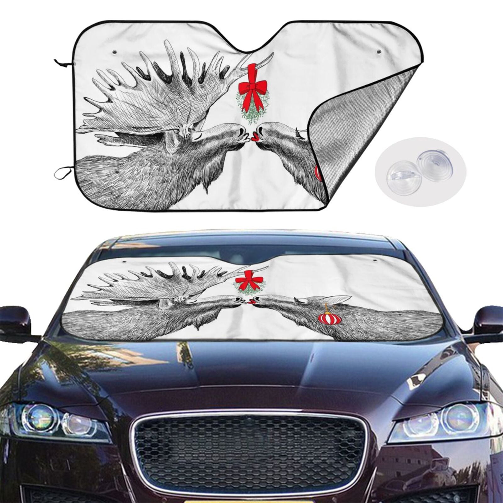 Picia Moose Kissing Under Mistletoe Curved Windshield Sunshade ...