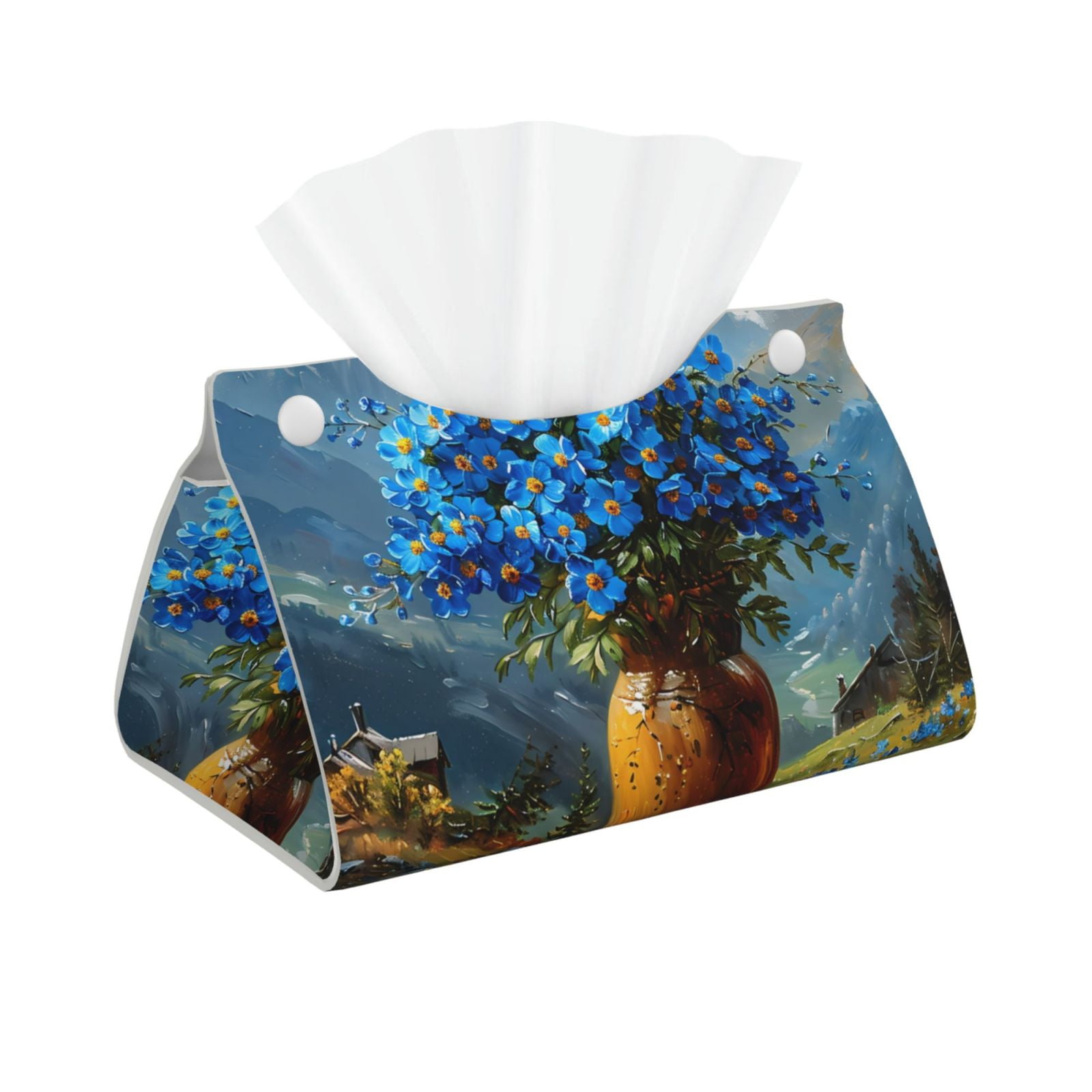 Picia Mountain Blue Flowers Vase Pattern Long Tissue Box Cover,PVC ...