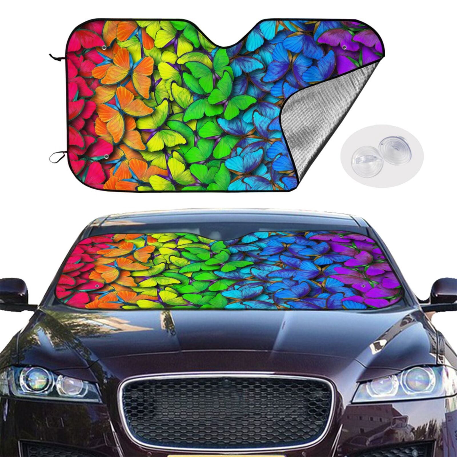 Picia Multicolored Butterflies Curved Windshield Sunshade Accordion ...