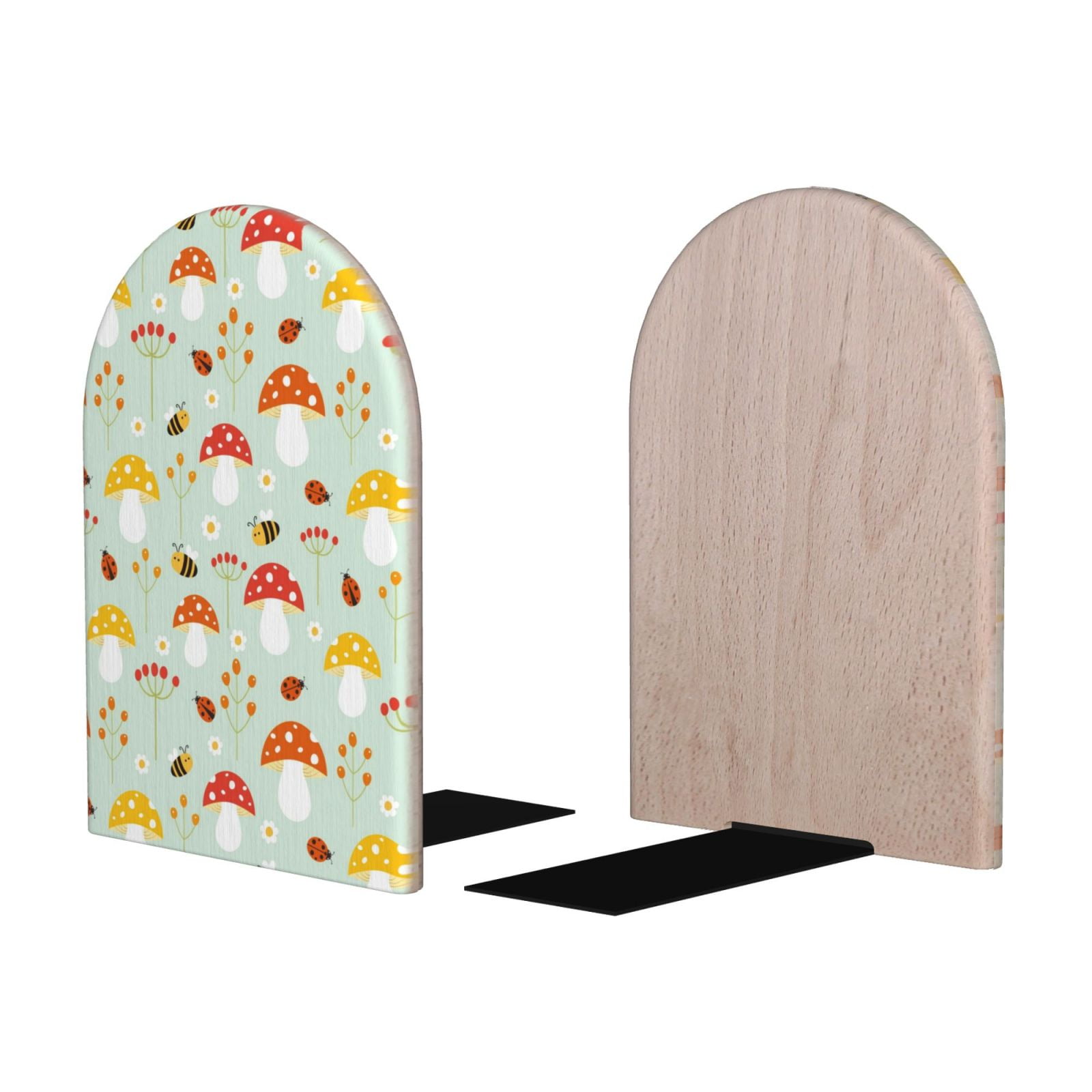 Picia Mushroom Bee Pattern Wood Bookends for Shelves,Non-slip Bookends ...