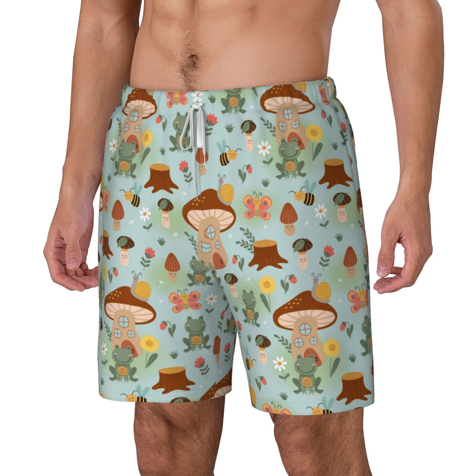 Picia Mushroom House Insect Frog pattern Mens Swim Trunks with ...