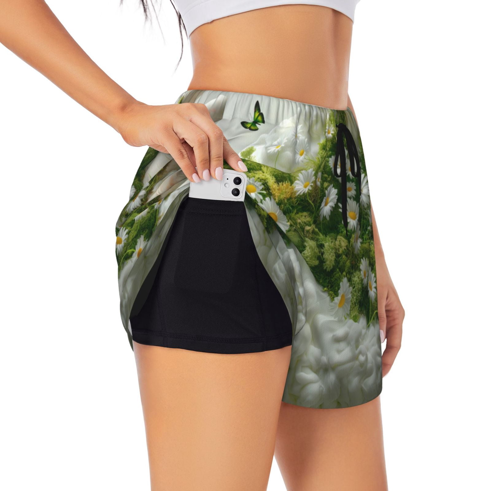 Picia Nature Hand Daisies Art Pattern Women's 2 in 1 Athletic Running ...