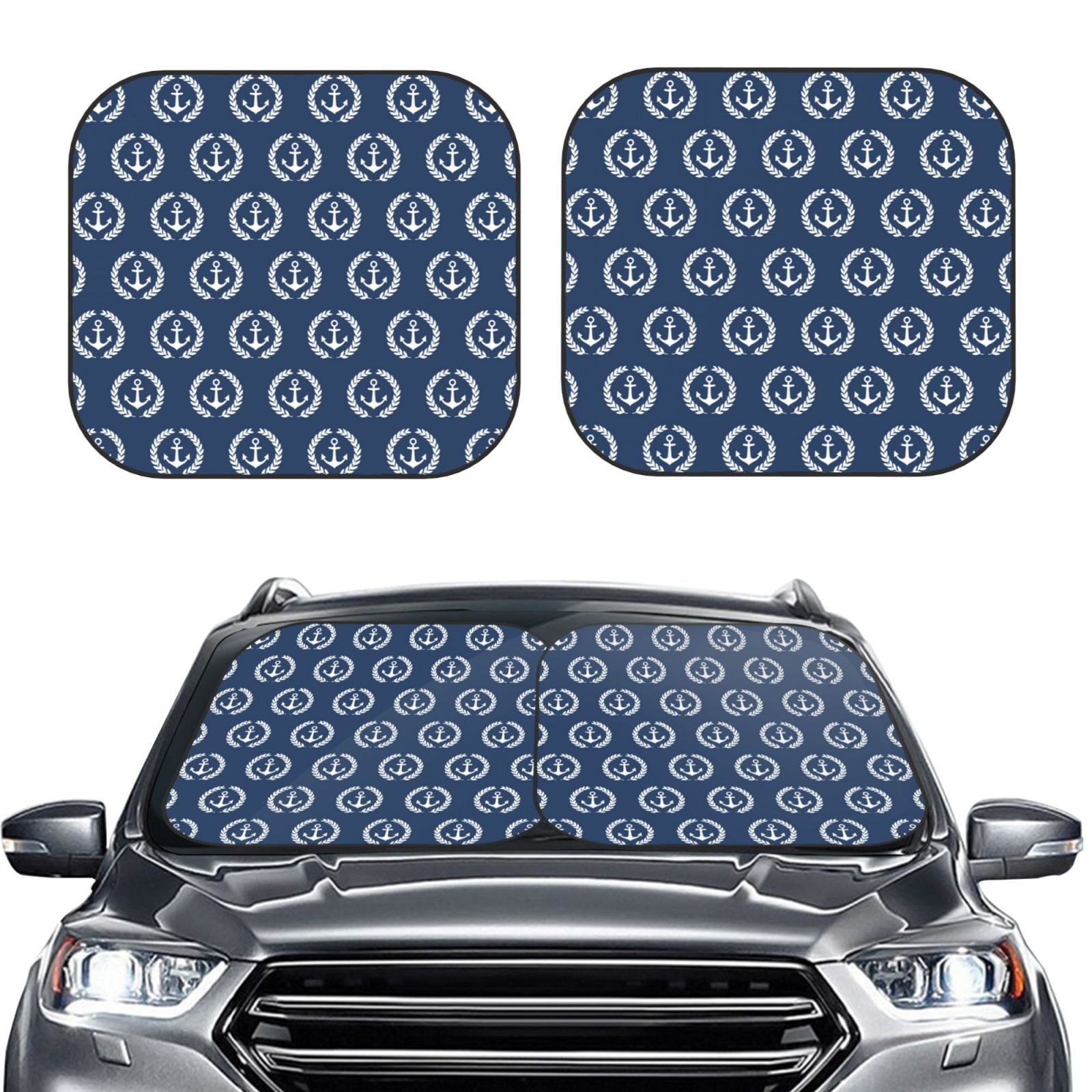Picia Navy Nautical 2 Piece Car Windshield Sun Shade Foldable | Foldable Sun Shield for Front ...