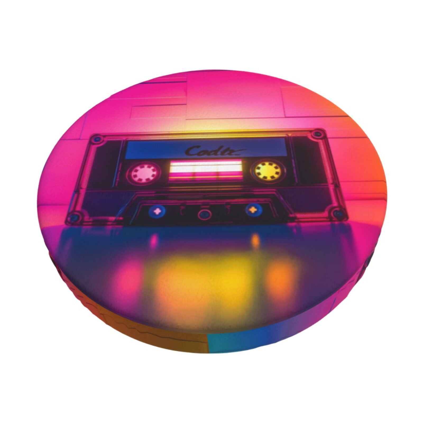 Picia Neon Cassette Tape Pattern Round Stool Covers Comfy Seat Covers ...