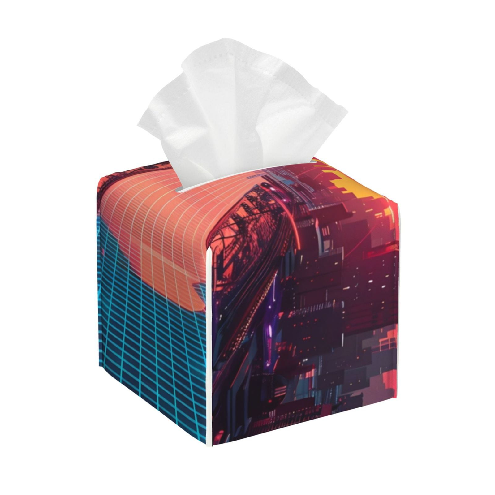 Picia Neon Sunset Cyberpunk Cityscape Pattern Tissue Box Cover,PVC ...