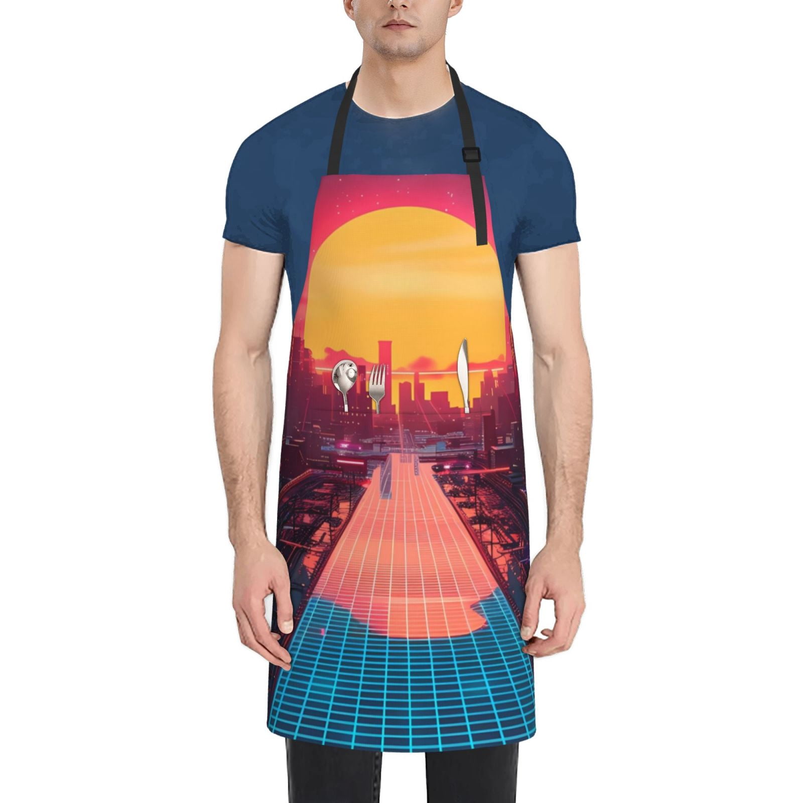 Picia Neon Sunset Cyberpunk Cityscape Waterproof Apron for Unisex Adult ...