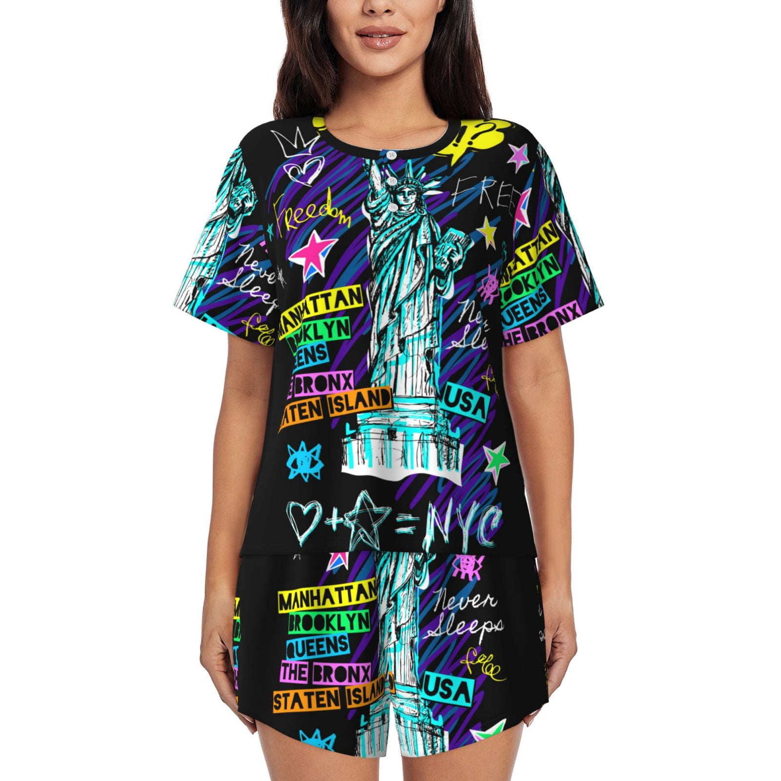 Picia New York City Pajamas Sets for Women Soft Short-Sleeved Pjs with ...